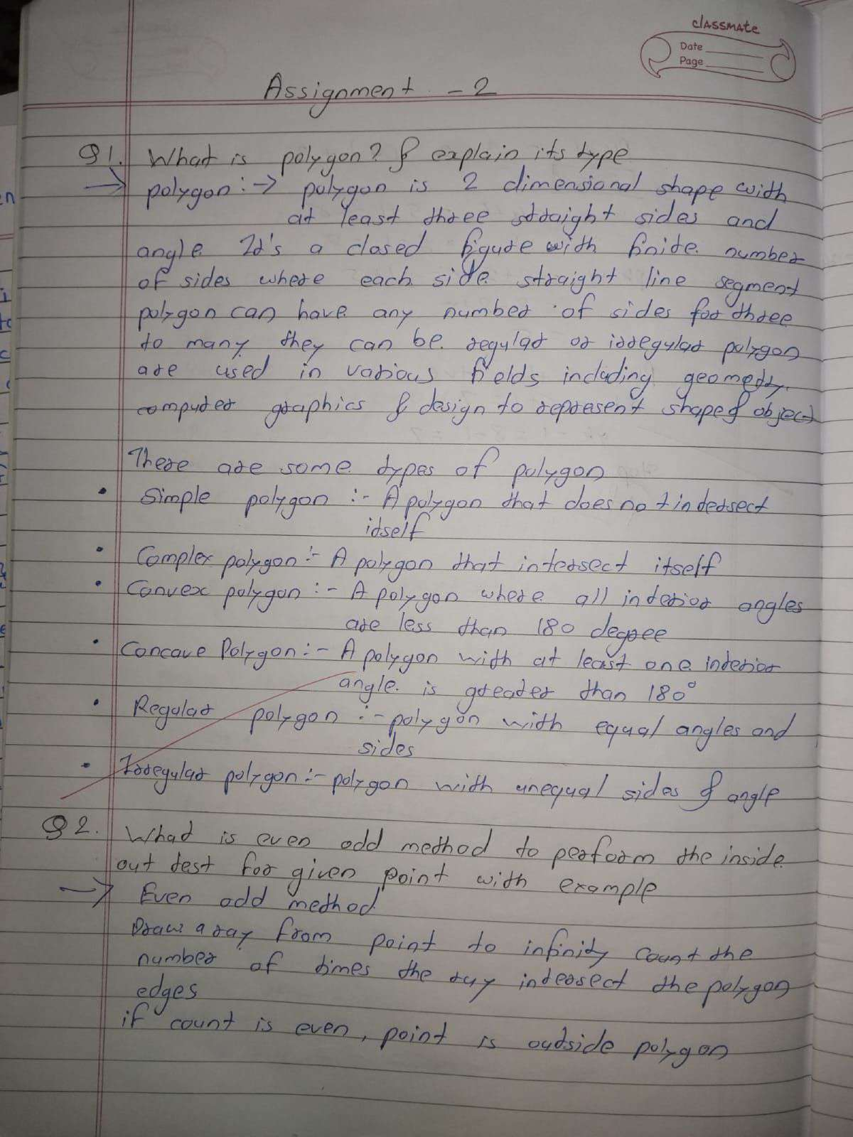 Cg Assignment 2 Computer Graphics Notes Classmate Date Page Assignment 2 Q1 What Is Polygon