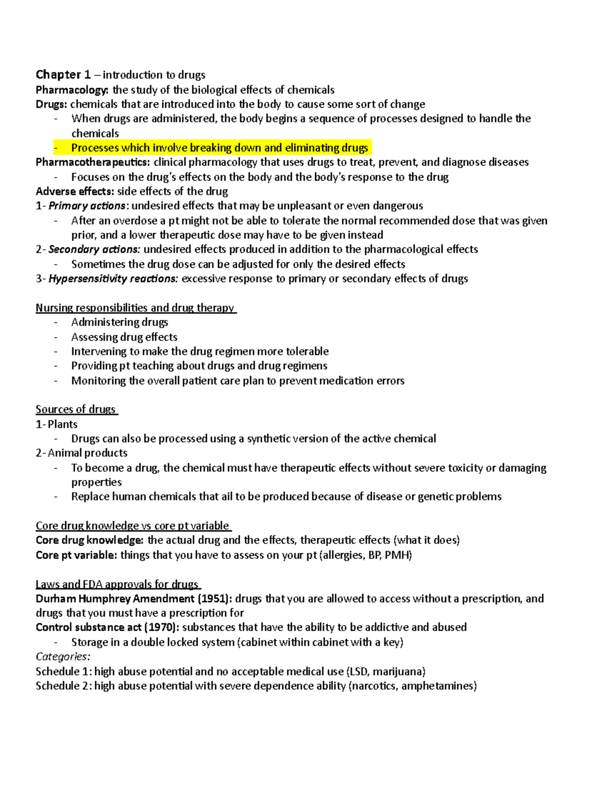 Pharm lec notes #1 - daco - Chapter 1 – introduction to drugs ...