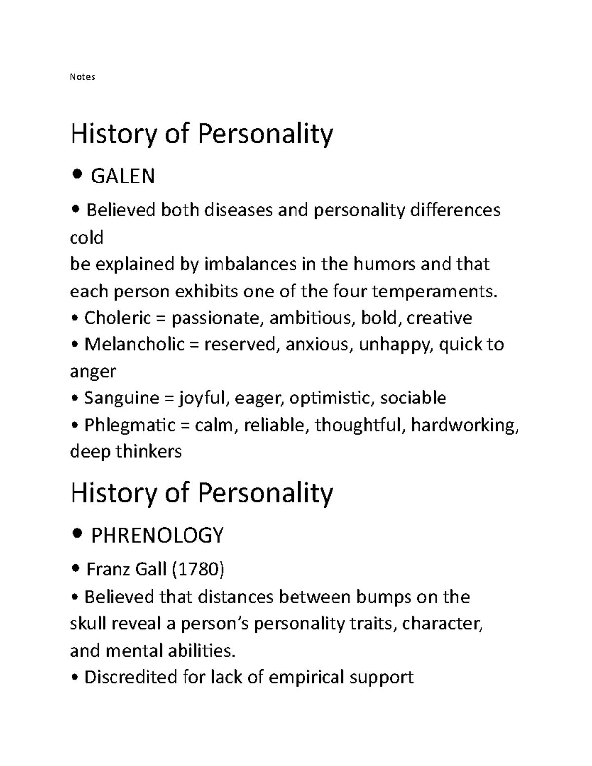 Document 81 - emotion - Notes History of Personality • GALEN • Believed ...