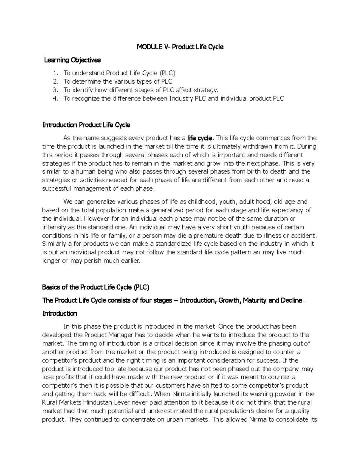 Module 5-Product Life Cycle - MODULE V- Product Life Cycle Learning ...