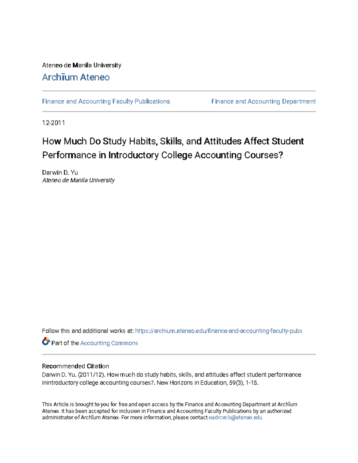 How Much Do Study Habits Skills and Attitudes Affect Student Pe ...