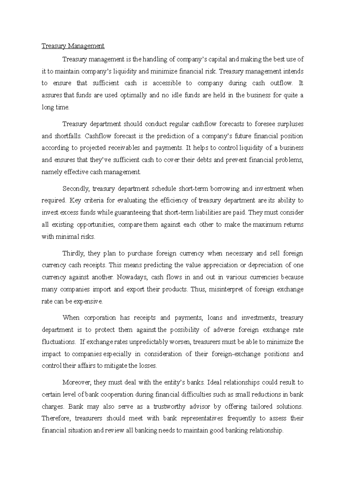 4. Treasury Management Function - Treasury Management Treasury ...