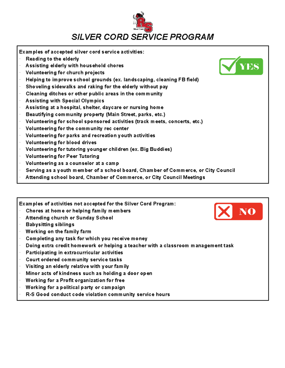 Silver CORD Service Program Form - SILVER CORD SERVICE PROGRAM Examples ...