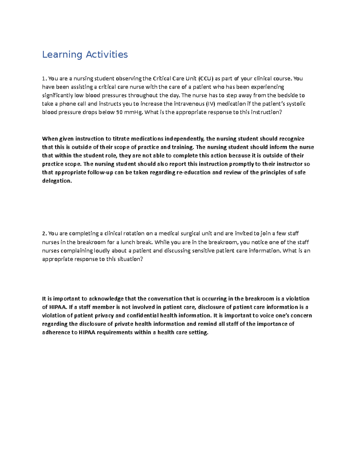 Learning Activities - Study material - Learning Activities 1. You are a ...