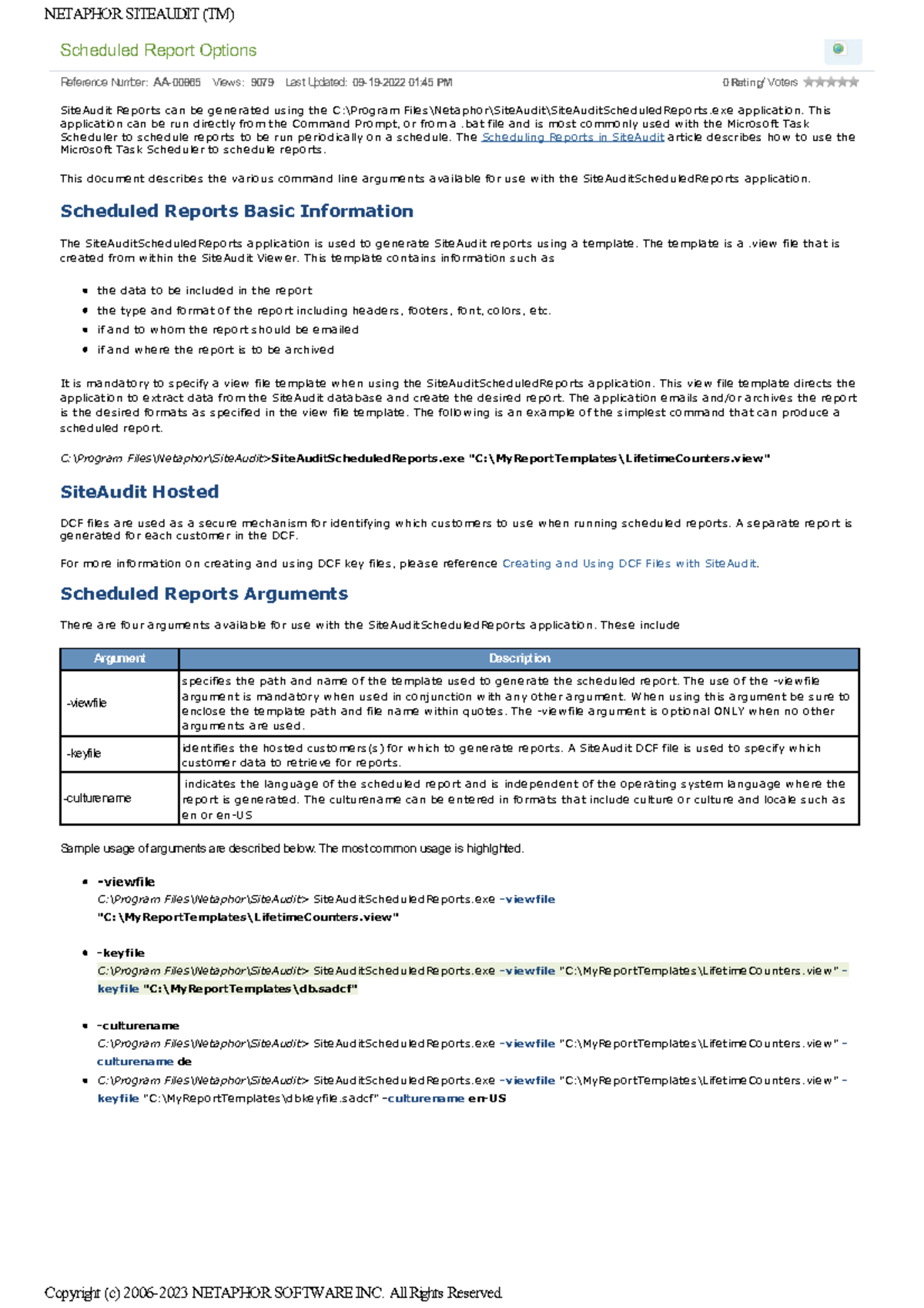 Scheduled Report Options AA-00865 - Reference Number: AA-00865 Views: 9079 Last Updated: 09-19 ...