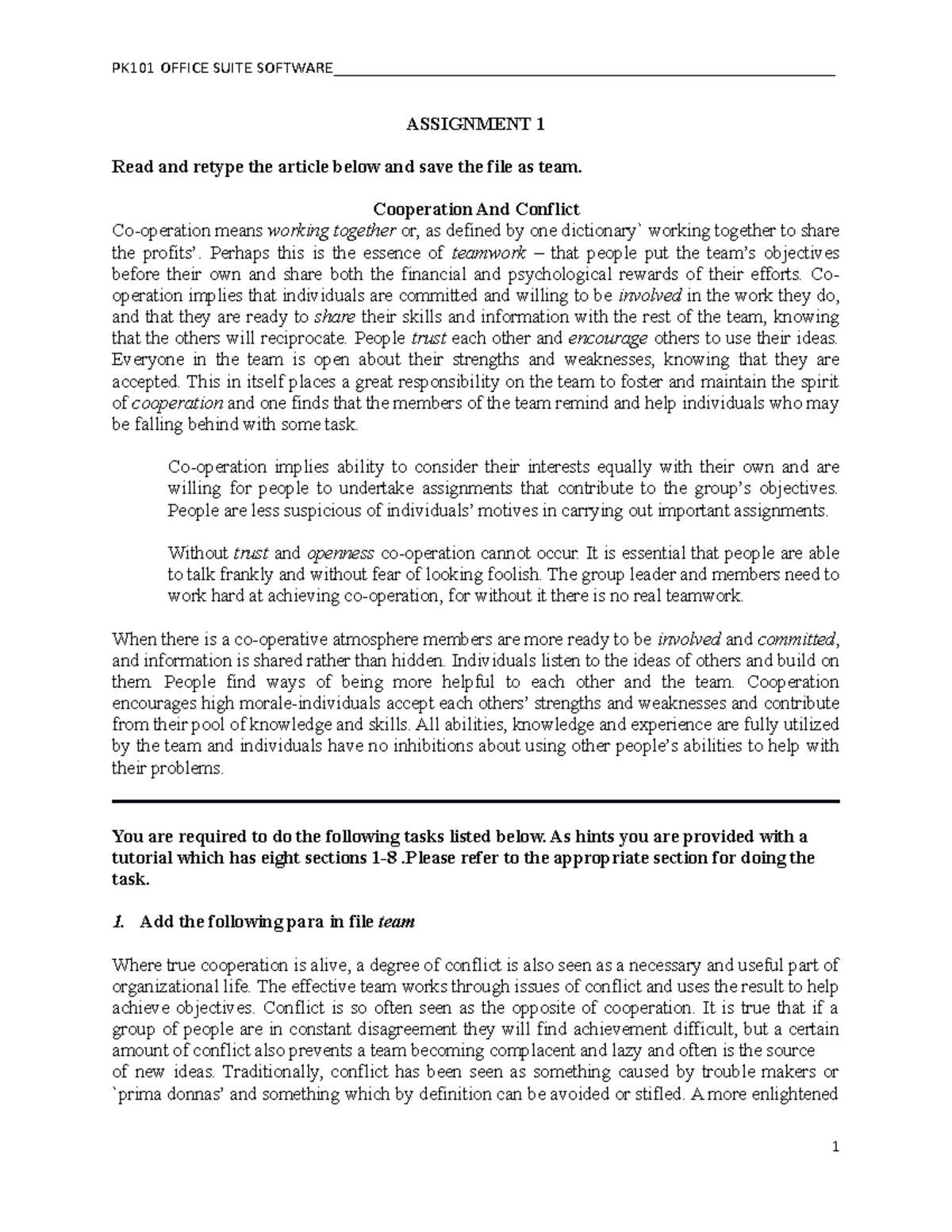 Assignment 1 (WORD) - to assess the student about their knowledge and ...