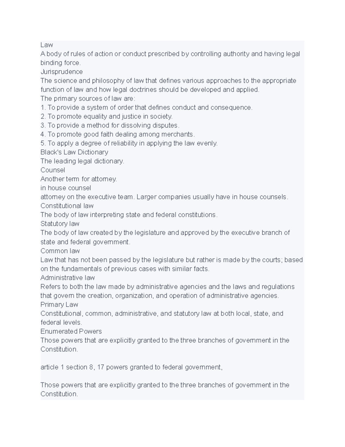 BUSI 310 (63) - Lecture Notes - Law A body of rules of action or ...