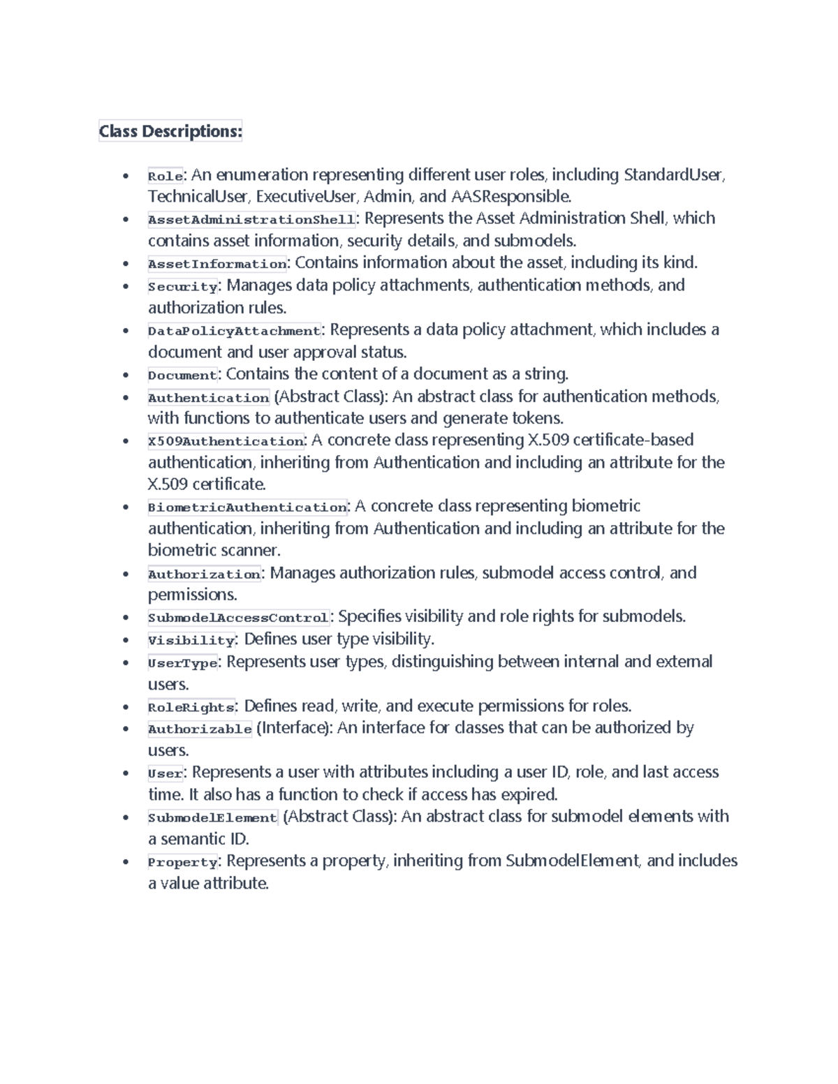 Validation of classes - Flow - Class Descriptions: • Role: An ...