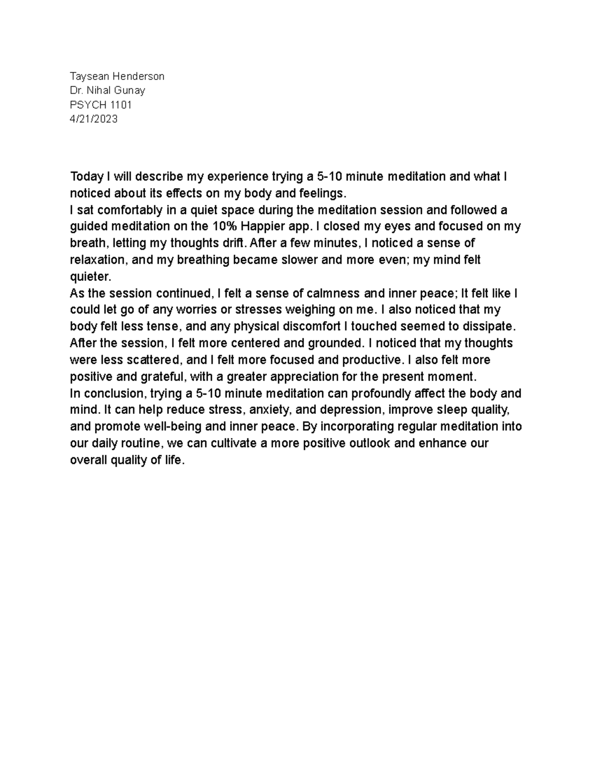 L10 Reflection Exercise - Taysean Henderson - Taysean Henderson Dr ...