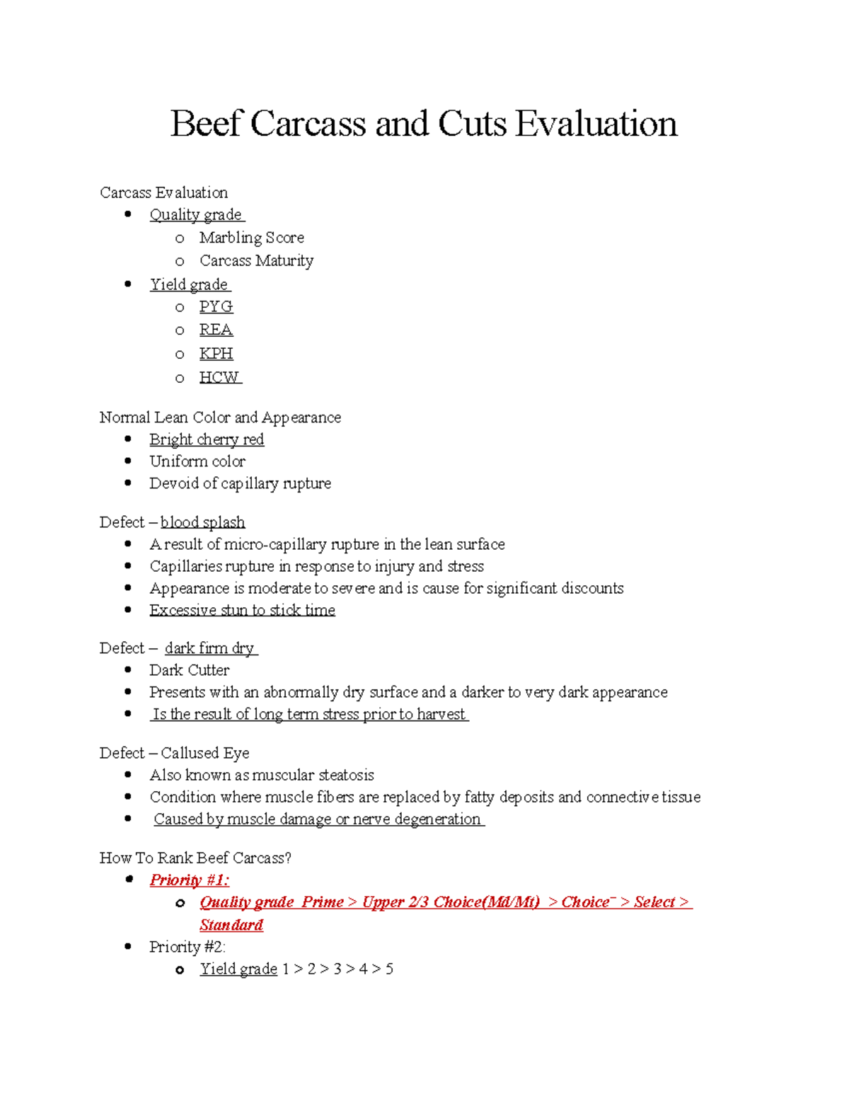 4A Beef Carcass and Cuts Evaluation - Beef Carcass and Cuts Evaluation Carcass Evaluation ...