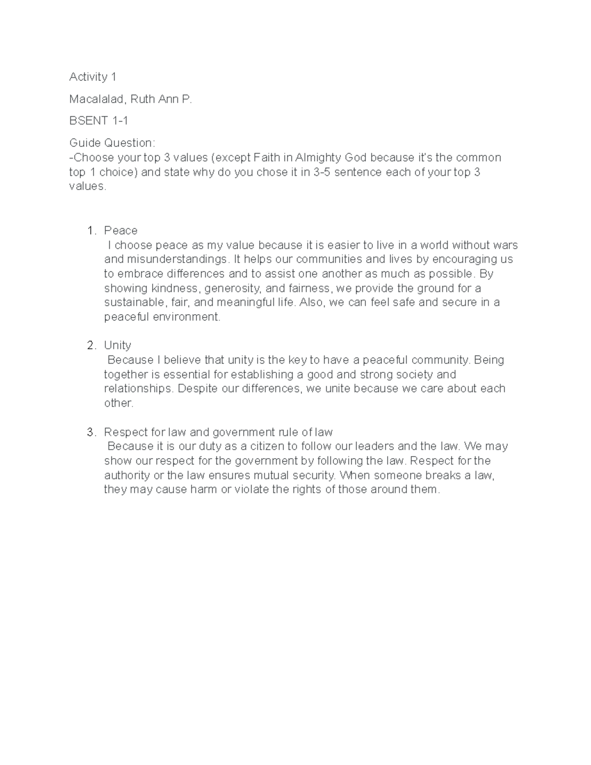 Activity 1 - nstp cwts - Activity 1 Macalalad, Ruth Ann P. BSENT 1 ...