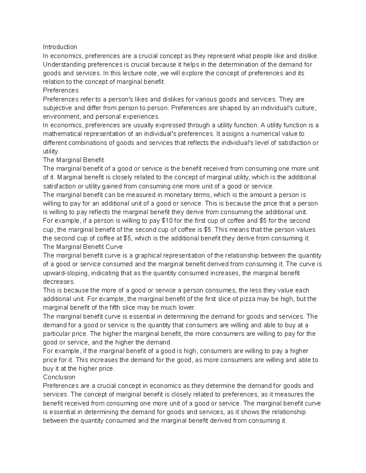 Econ101 Lecture Notes 12 Introduction In Economics Preferences Are A Crucial Concept As They