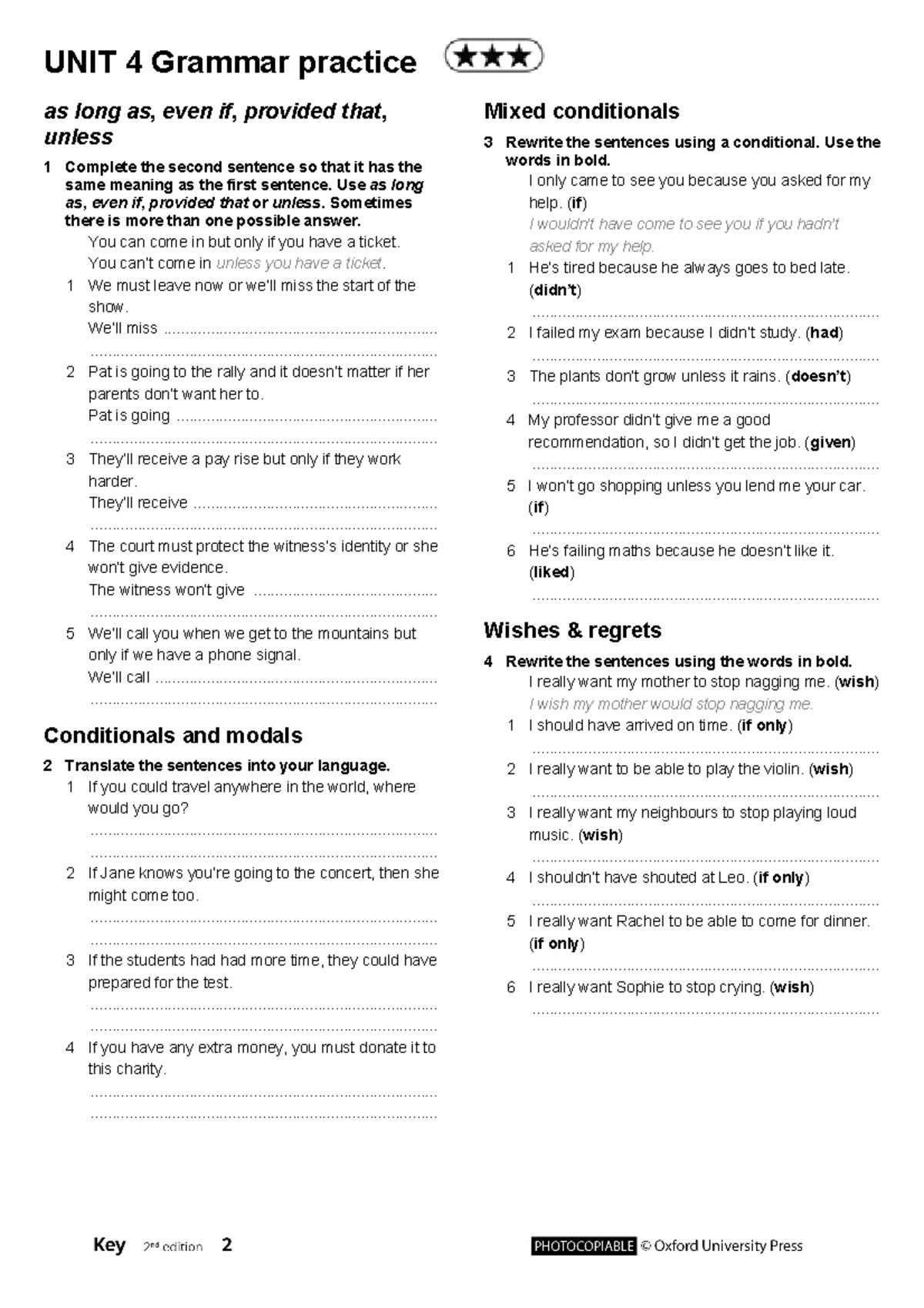 Challenge - UNIT 4 Grammar practice as long as, even if, provided that ...