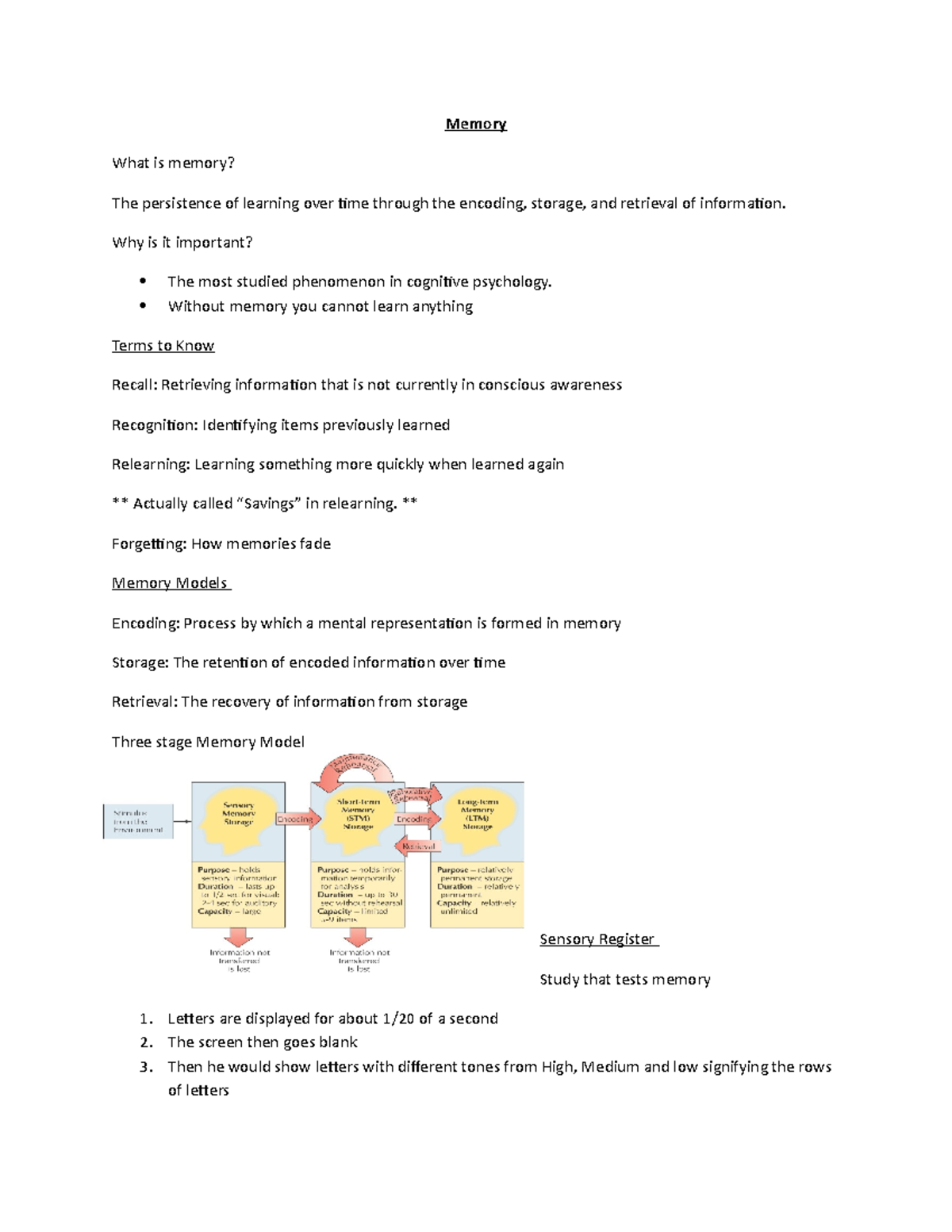 Memory Lecture Notes Memory What Is Memory The Persistence Of Learning Over Time Through
