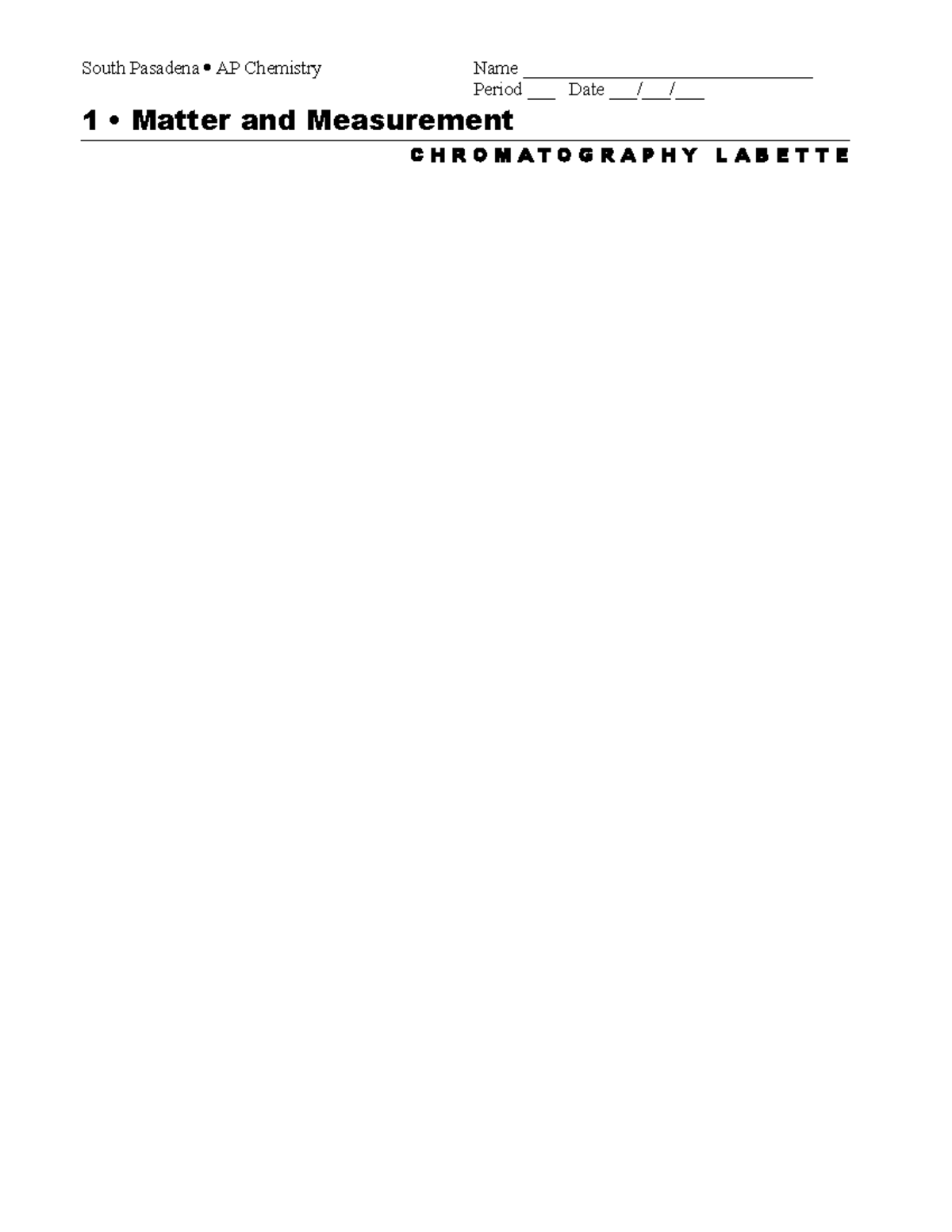 Apch01 chromatography - South Pasadena AP Chemistry Name ...