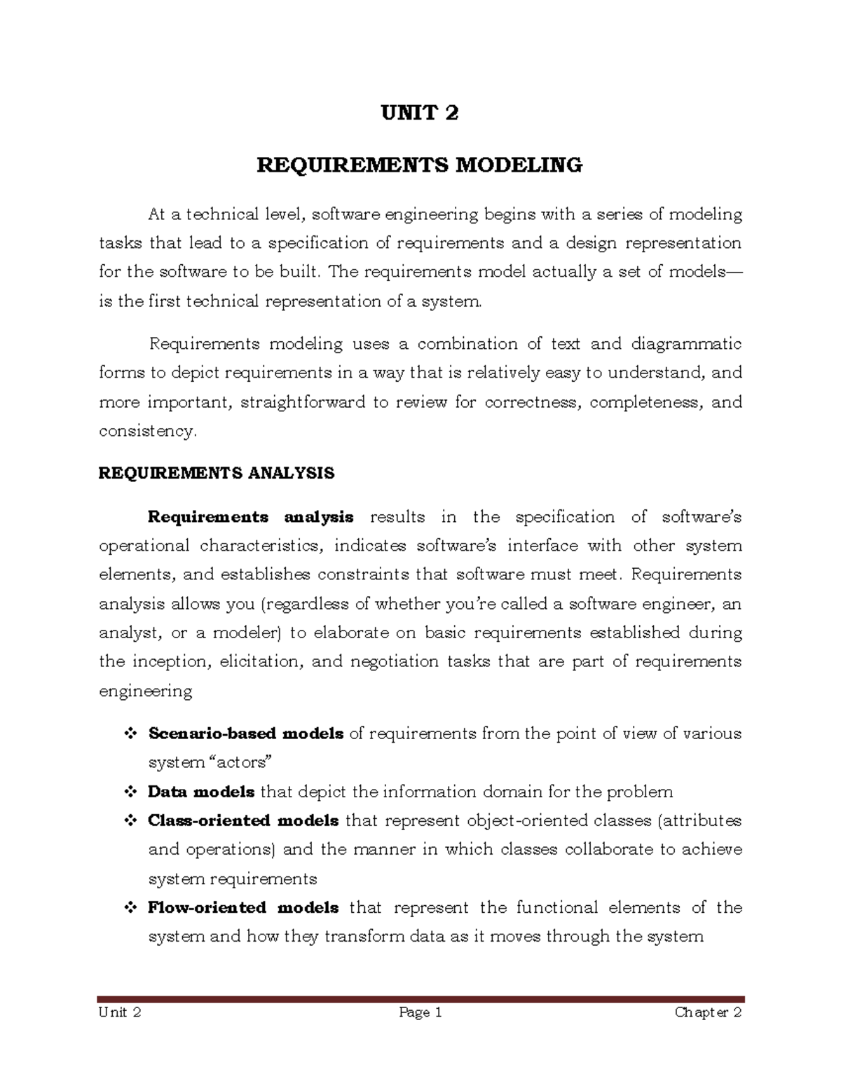 SE Module 2 Notes Part2 - UNIT 2 REQUIREMENTS MODELING At a technical ...