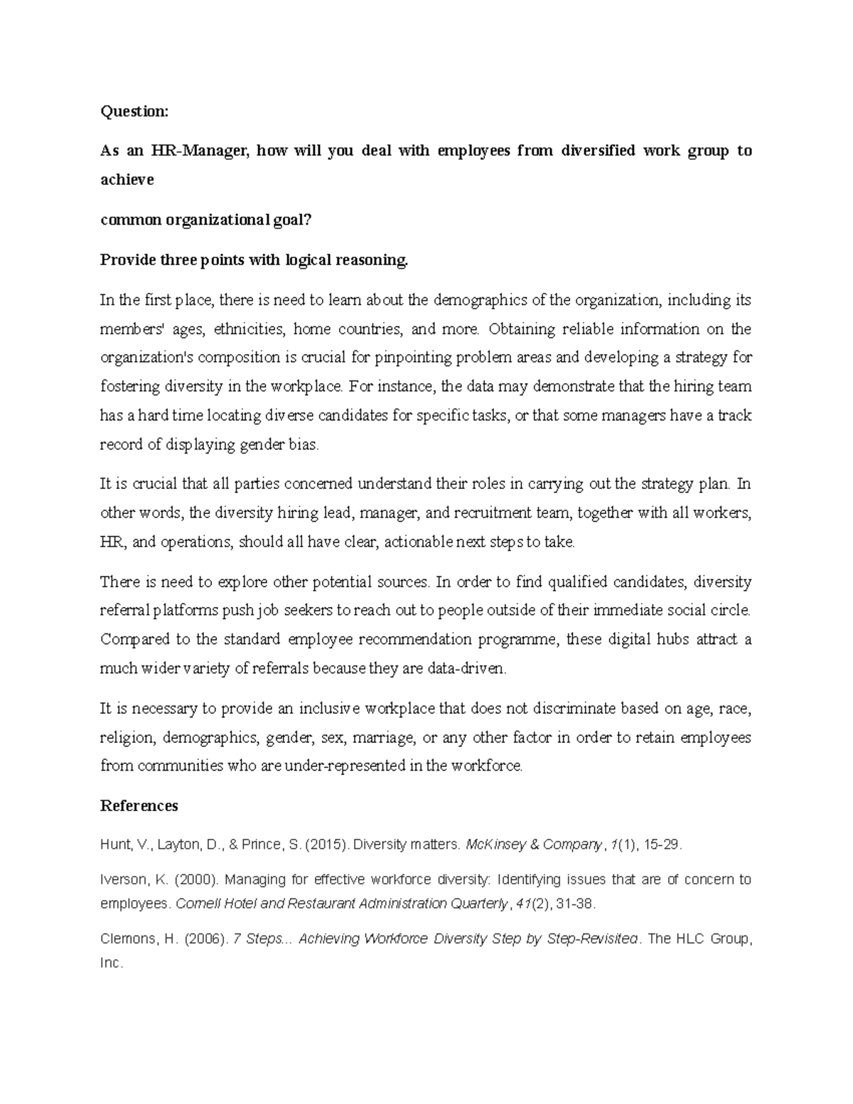 HRM-1 - Human resources management assignment - Question: As an HR ...