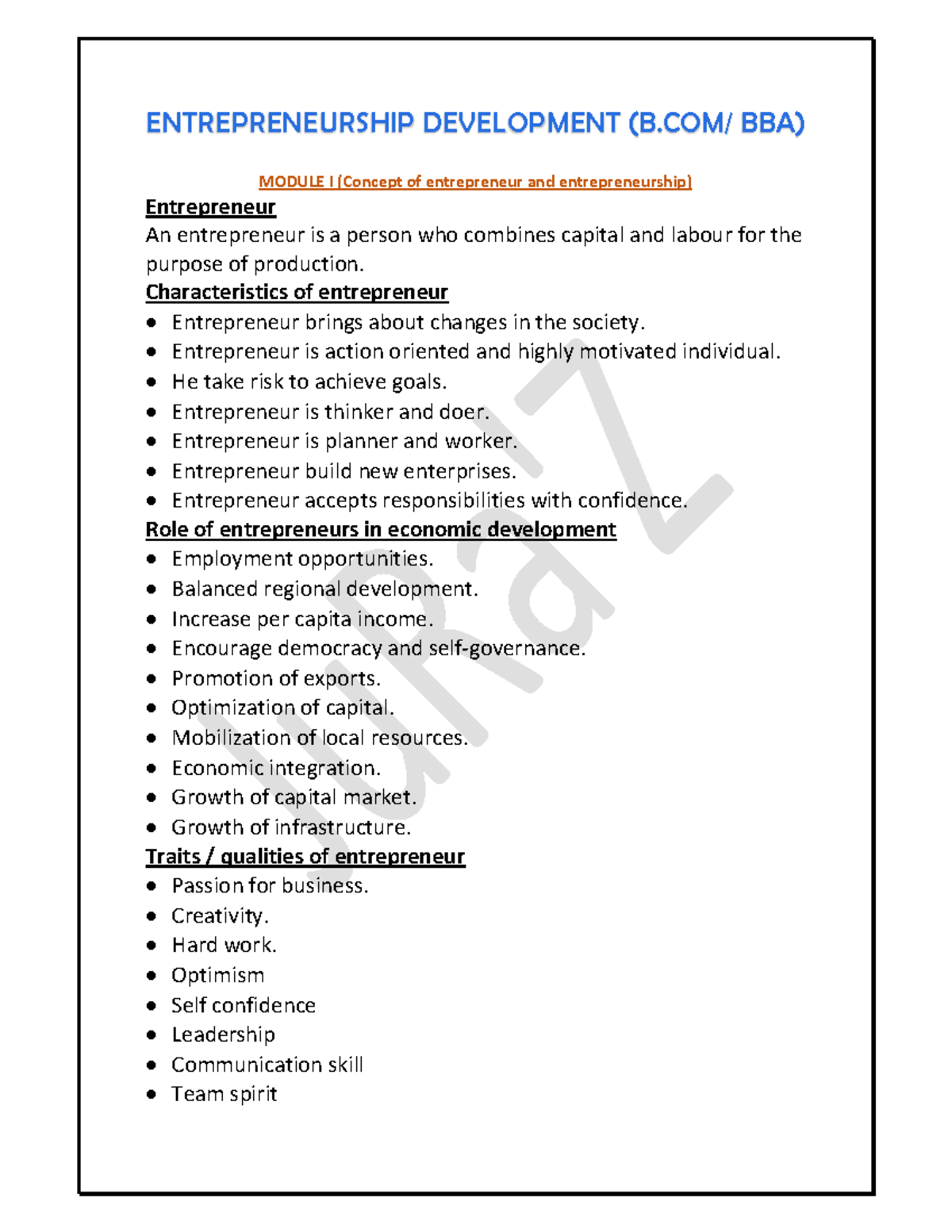 EDP-2022-BCOM,BBA - Bba note - ENTREPRENEURSHIP DEVELOPMENT (B/ BBA ...