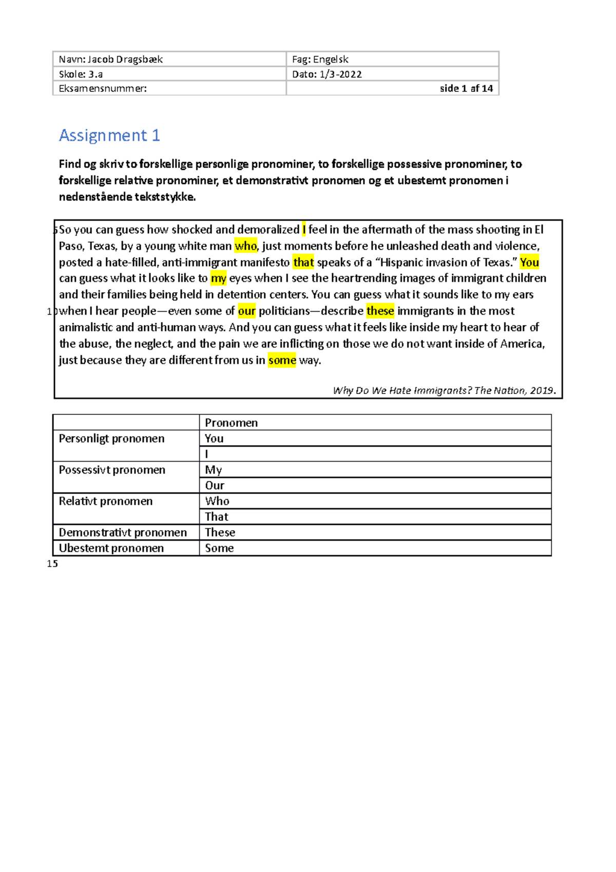 Engelsk Homework For Beginner Skole 3 Dato 1 3 Eksamensnummer