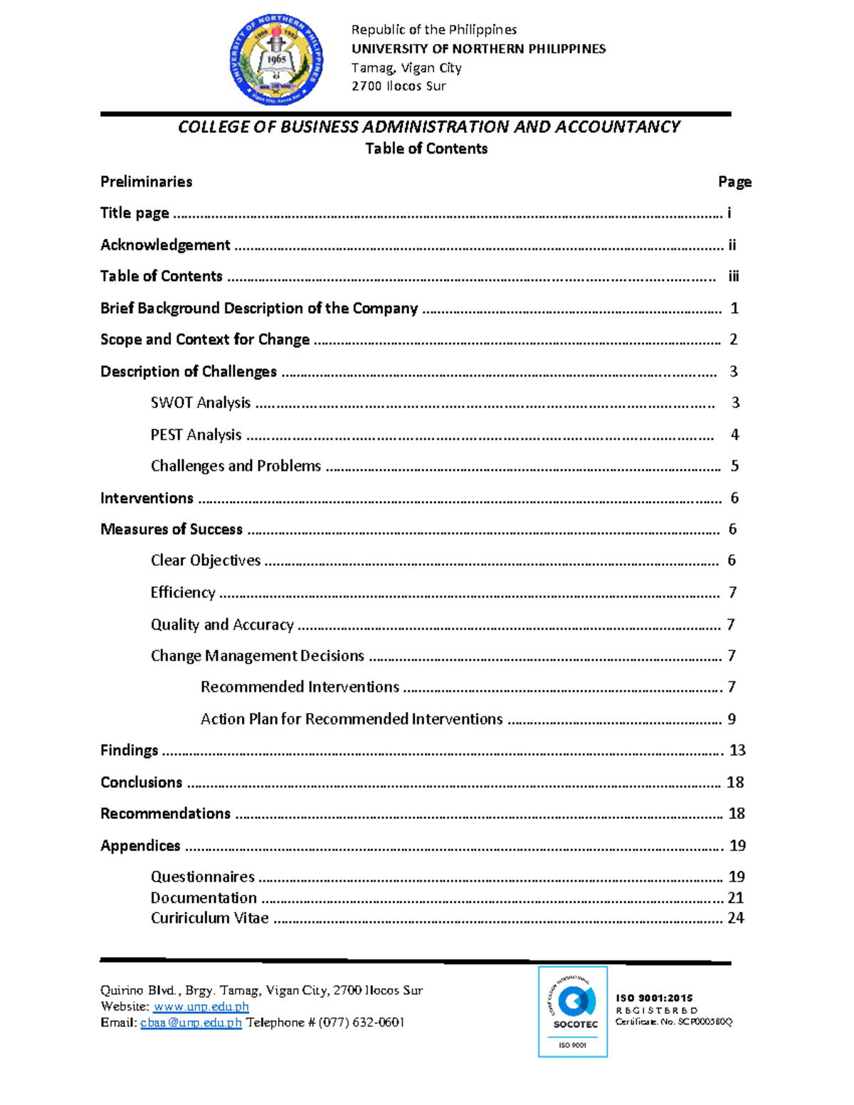 Final Table of Contents - Republic of the Philippines UNIVERSITY OF ...