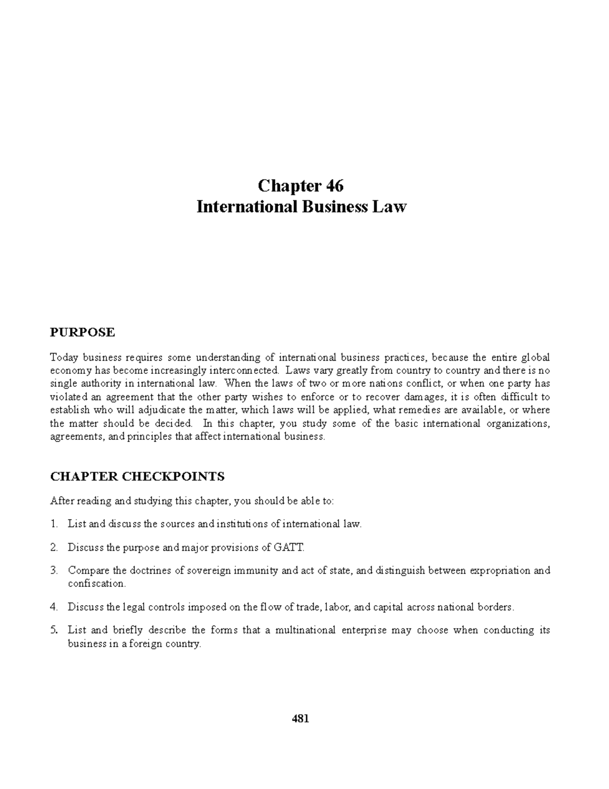 Study Guide Ch 46 - International Business Law PURPOSE Today business ...