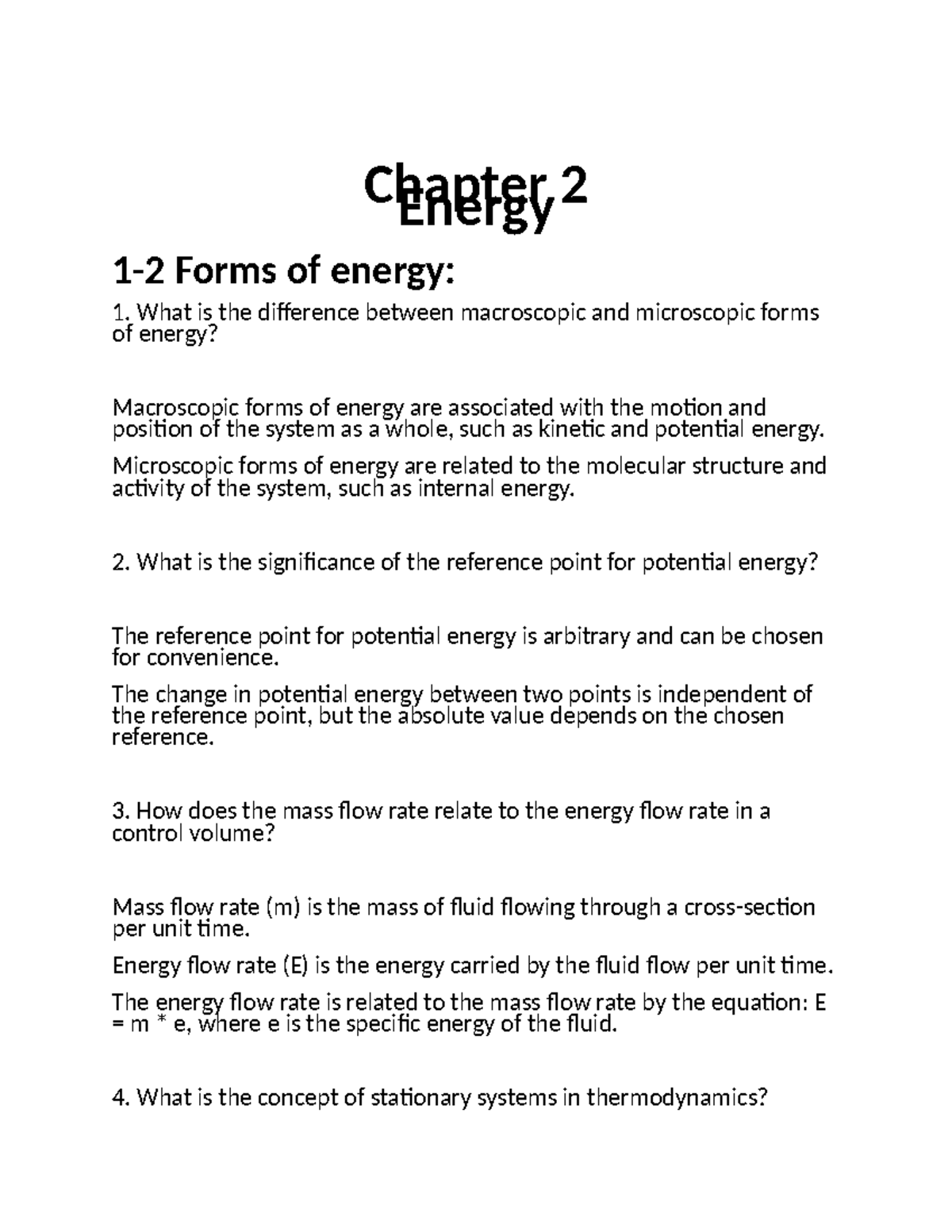 Thermodynamics ch 2 conceputal questions - Chapter 2 Energy 1-2 Forms of energy: What is the ...