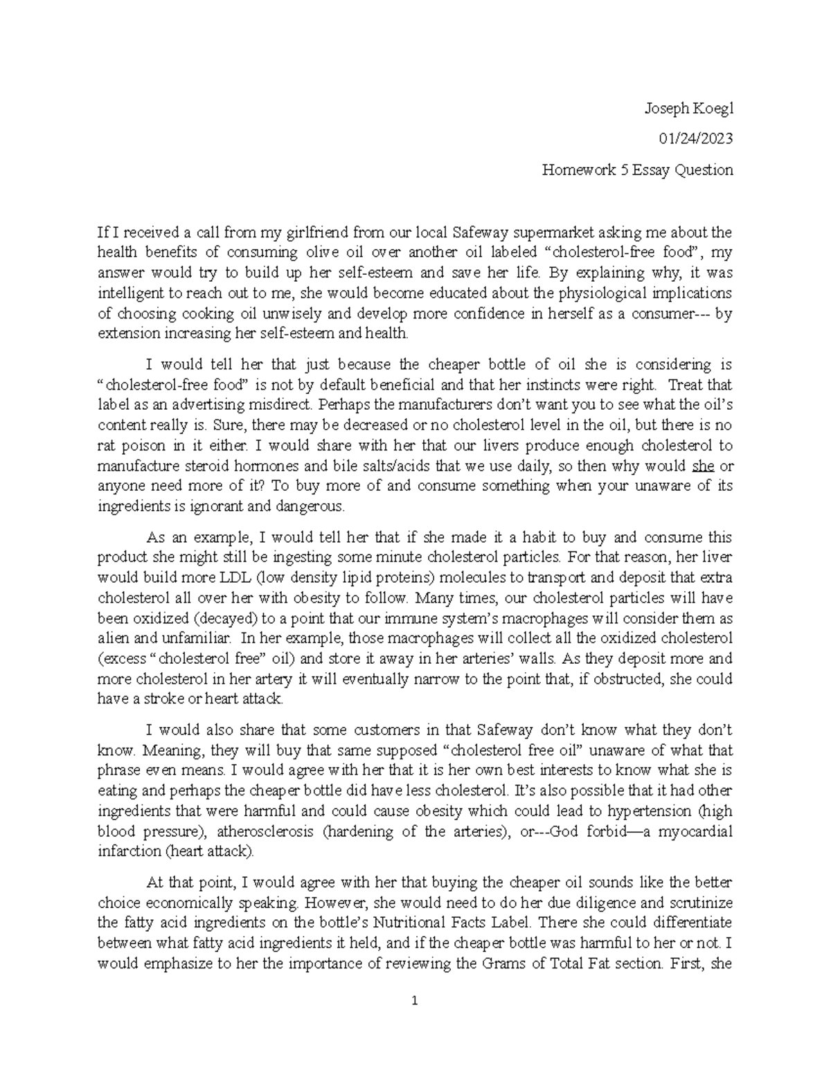 Homework 5 Essay Question - Joseph Koegl 01/24/ Homework 5 Essay ...