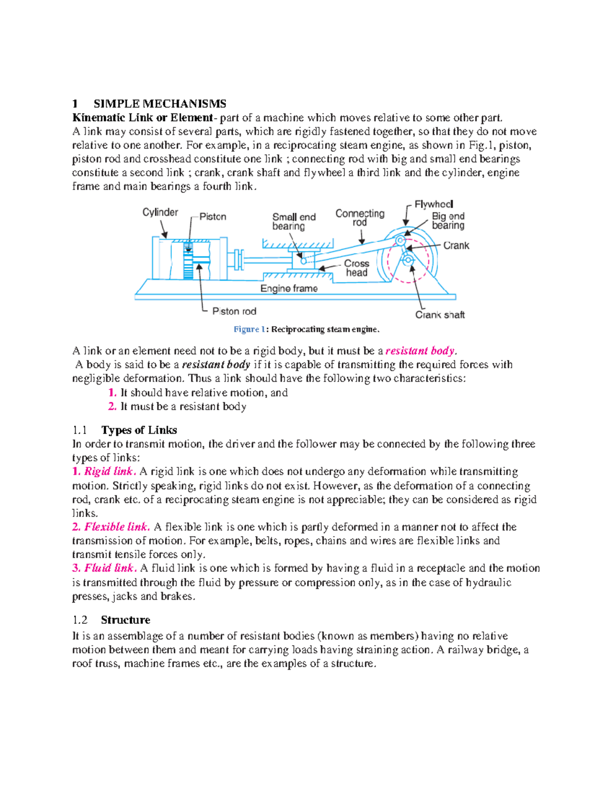 1.0 Simple Mechanisms - Notes - 1 SIMPLE MECHANISMS Kinematic Link or ...