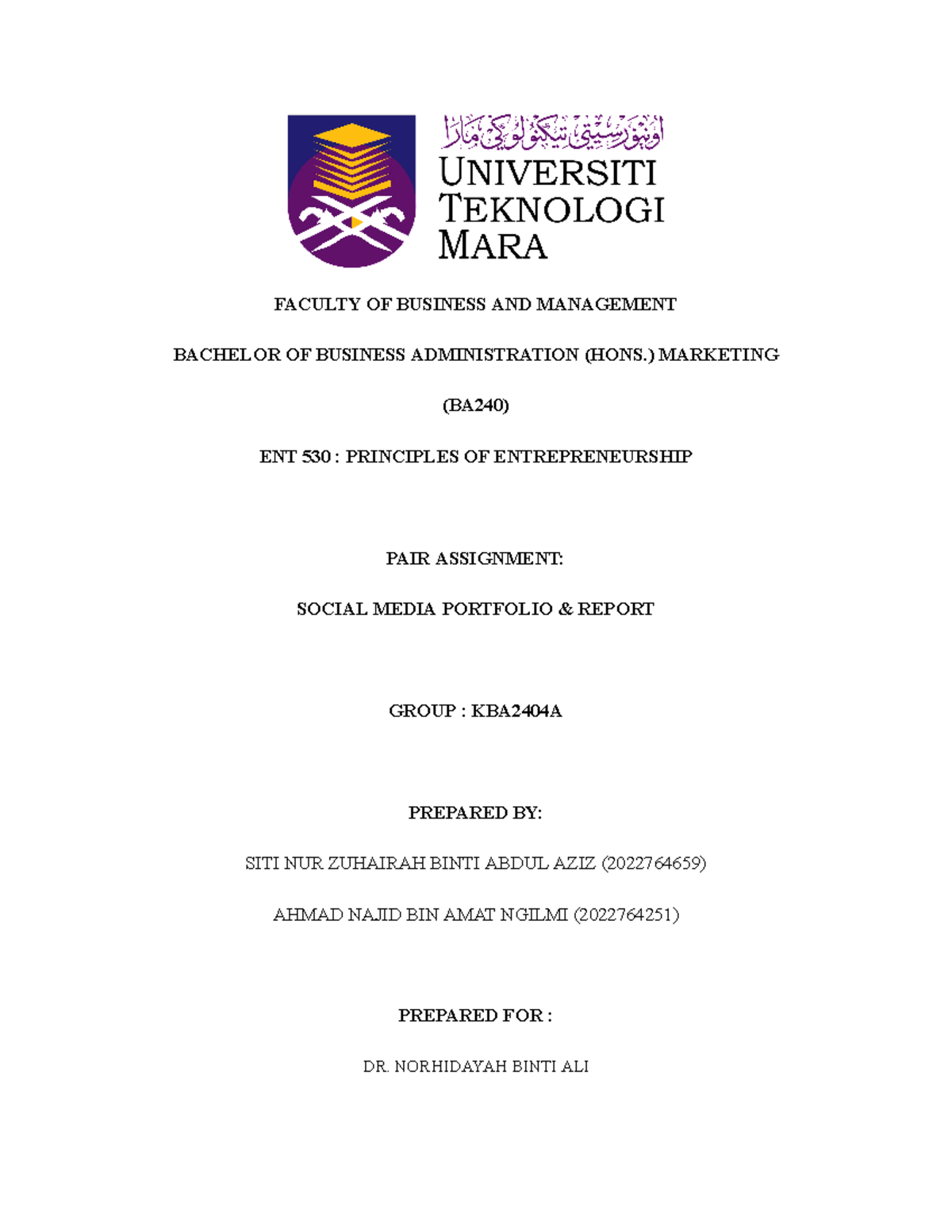 ENT Socmed - FACULTY OF BUSINESS AND MANAGEMENT BACHELOR OF BUSINESS ...