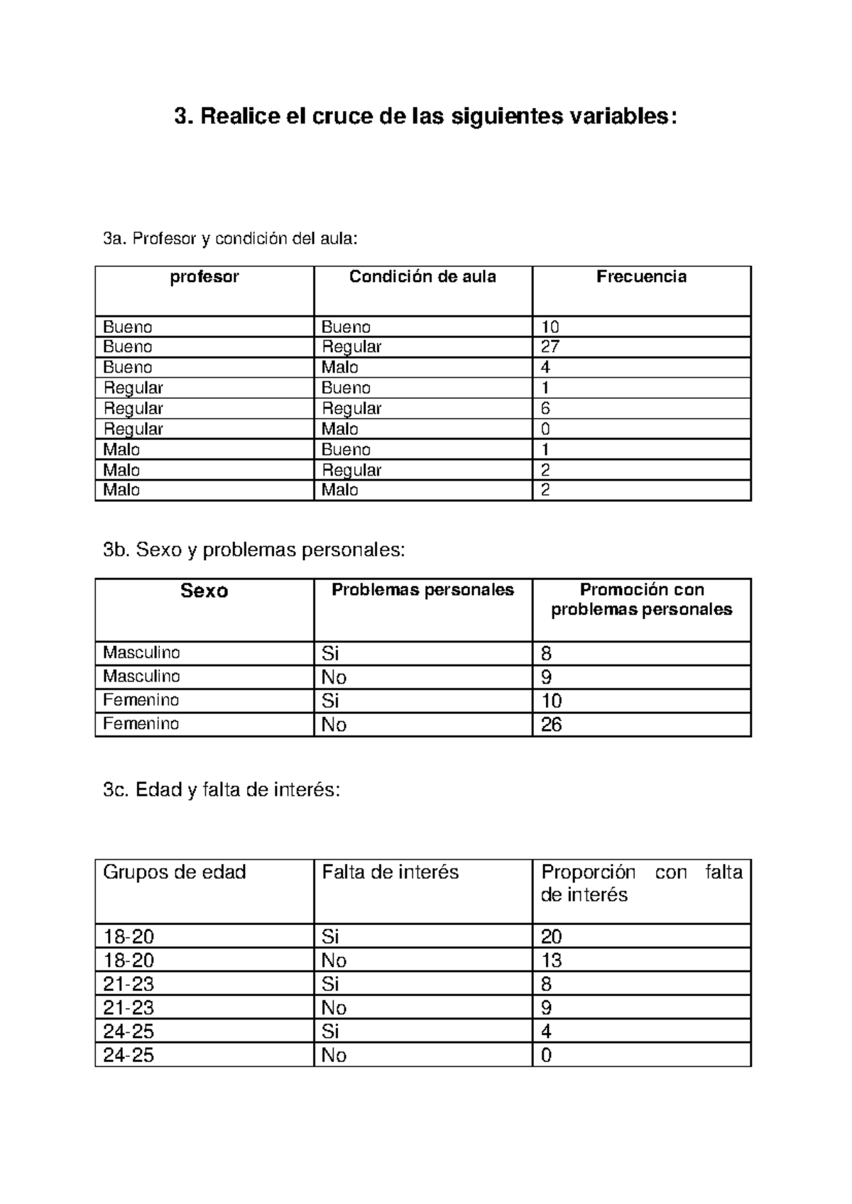 Biometria wdjfhs - 3. Realice el cruce de las siguientes variables: 3a ...