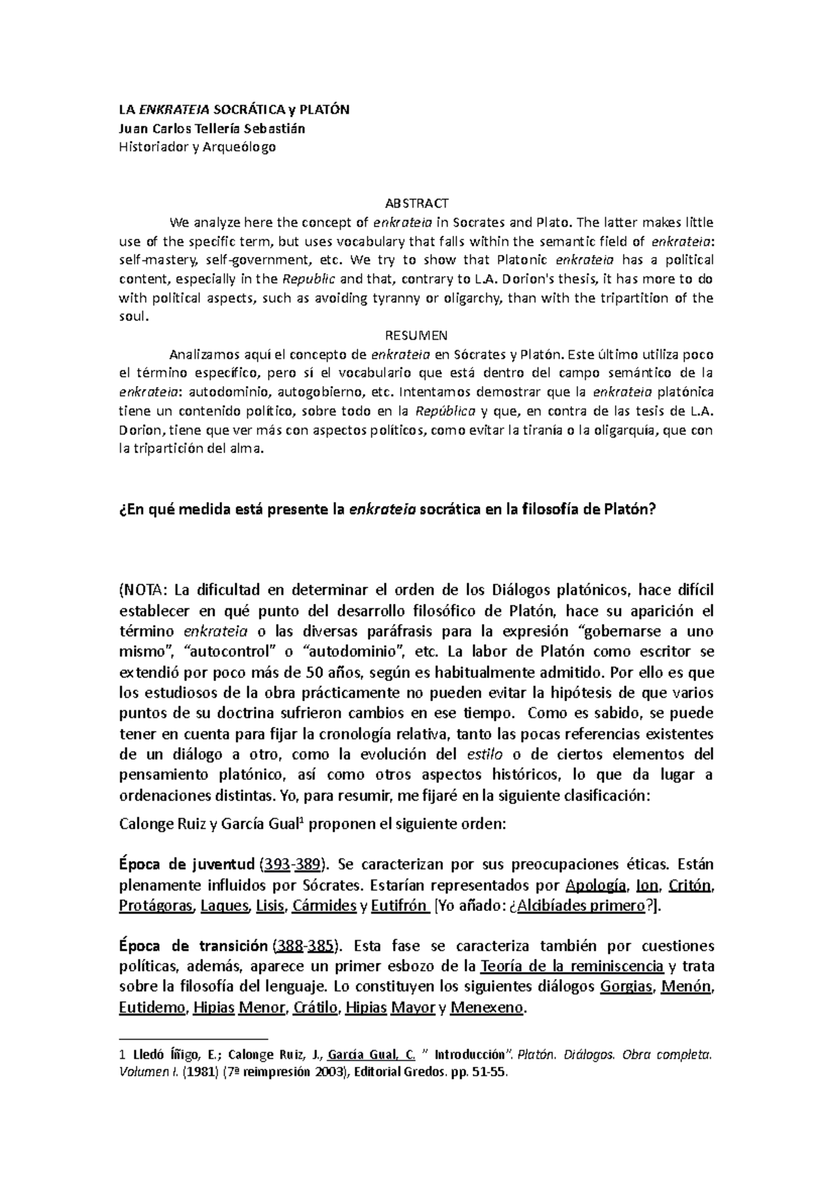 Enkrateia Socratica Y Platon - LA ENKRATEIA SOCRÁTICA y PLATÓN Juan ...
