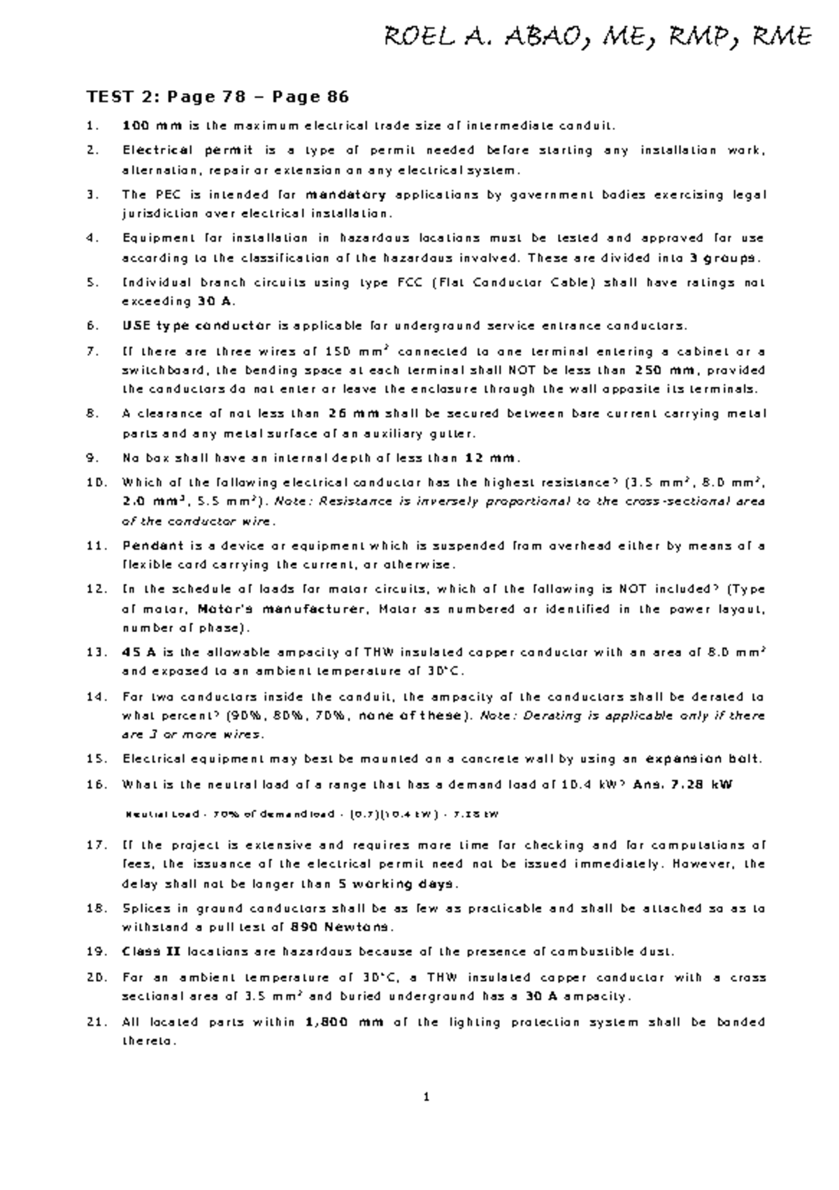 Compilation - For Registered Master Electrician review - TEST 2: Page ...