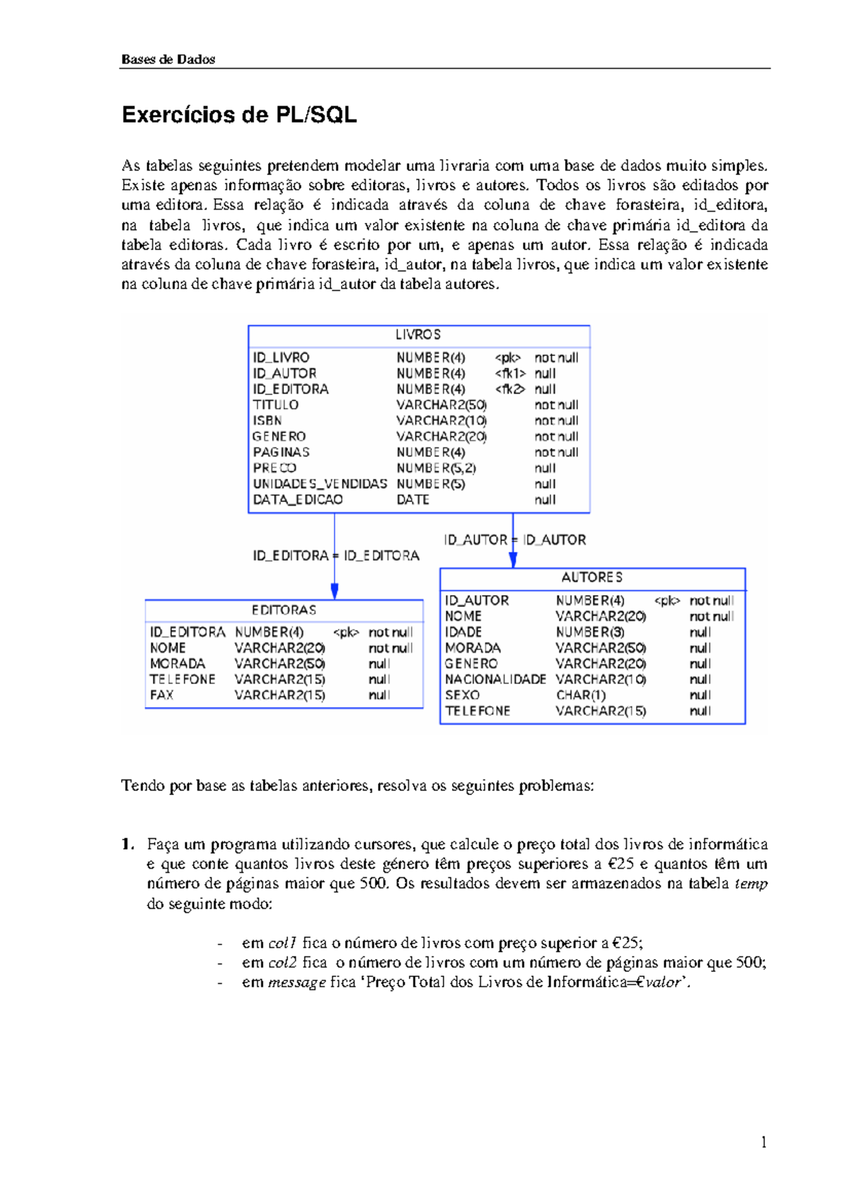 Ficha 13 - Exercicios de PL SQL - Bases de Dados Exercícios de PL/SQL ...