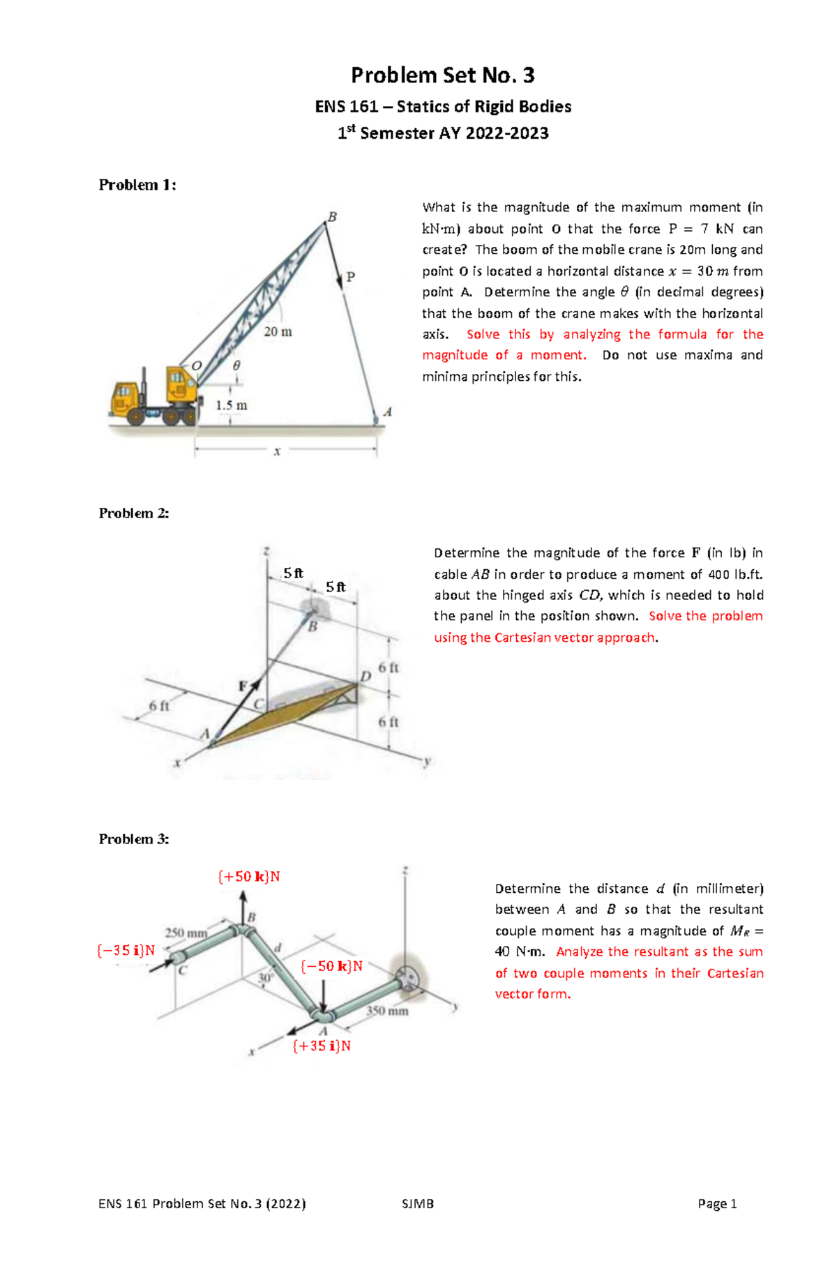 ENS 161 Problem Set 3 2022 - ENS 161 Problem Set No. 3 (2022) SJMB Page 1 Problem Set No. 3 ENS ...