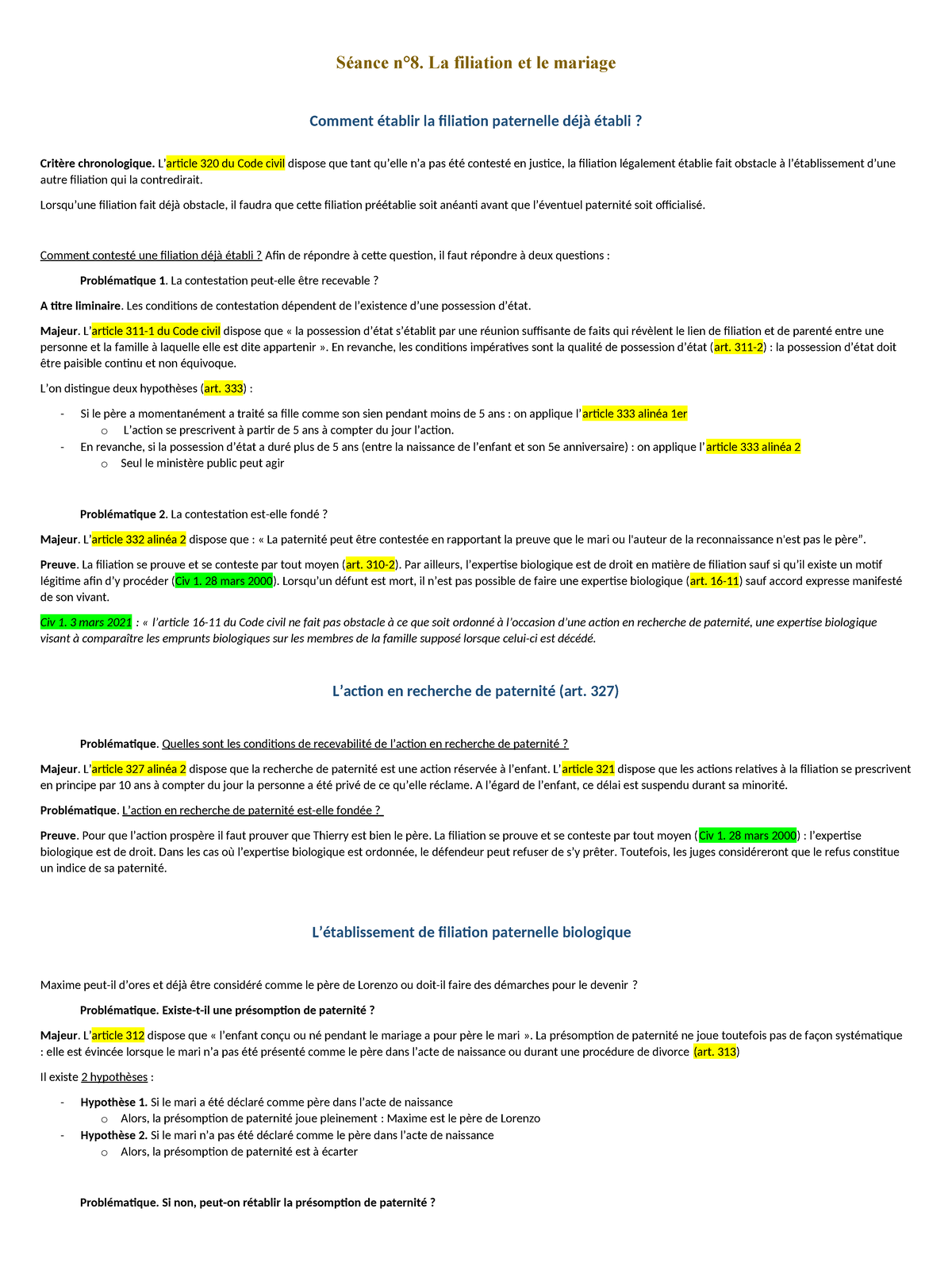 Fiche 2. La filiation - L3S2 - Séance n°8. La filiation et le mariage ...
