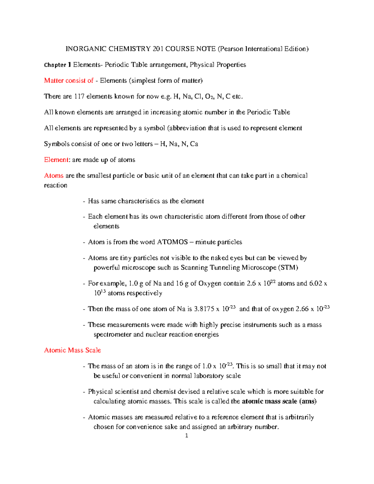 Inorganic Chemistry 201 Course NOTE (Pearson International Edition ...