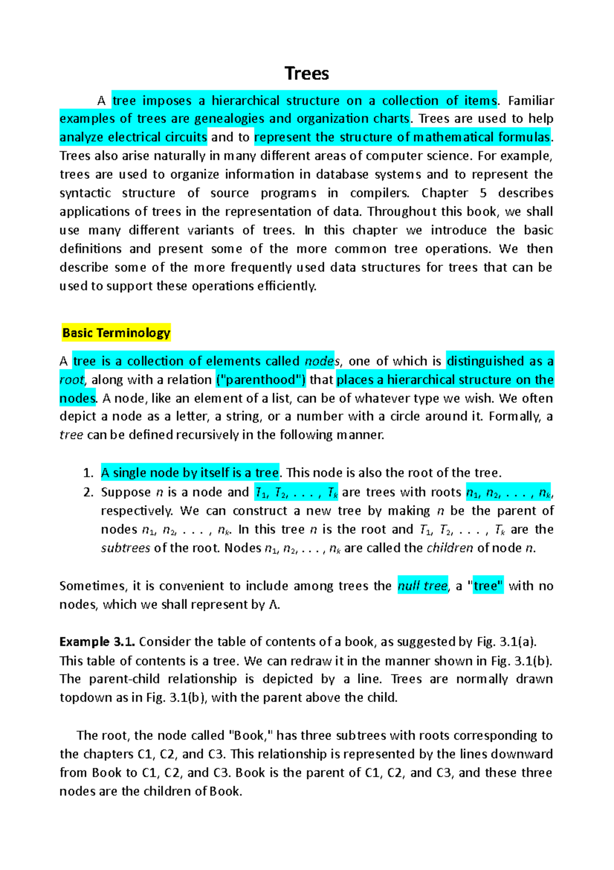 Trees - Basic Terminologist, Order of Nodes., - Trees A tree imposes a ...