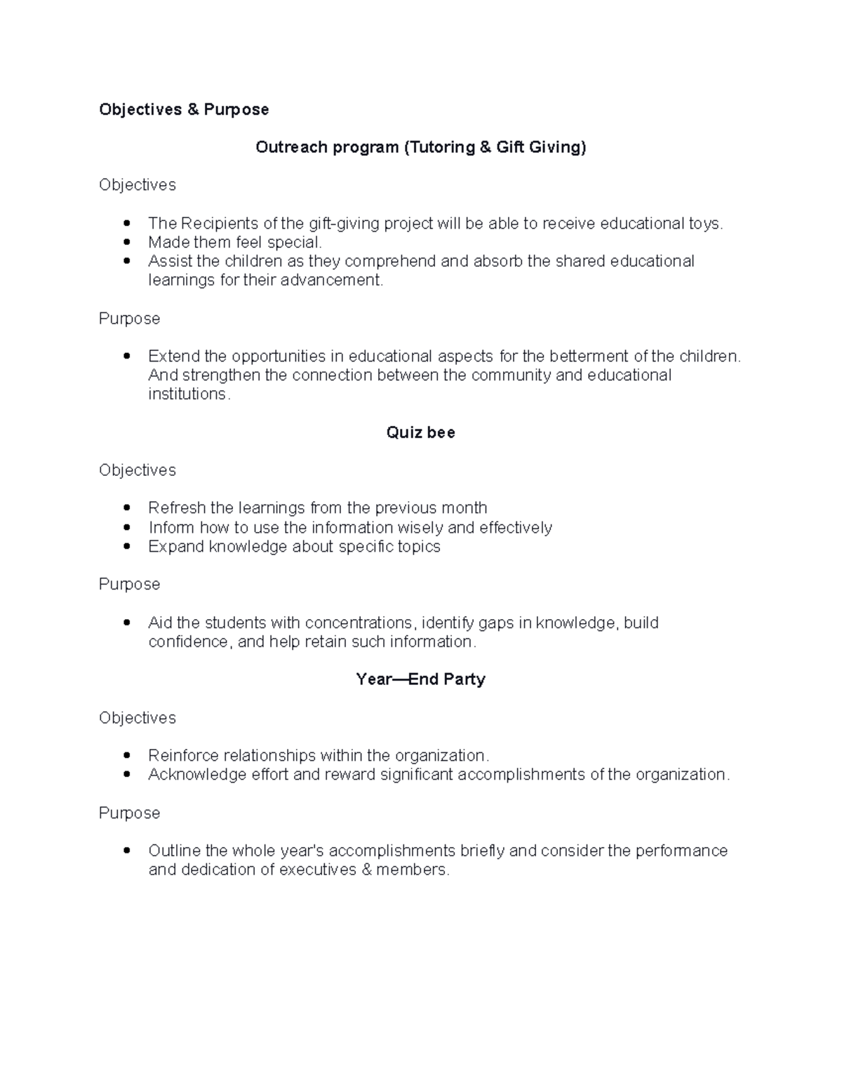 Vpiapups Objs - really helps. - Objectives & Purpose Outreach program ...