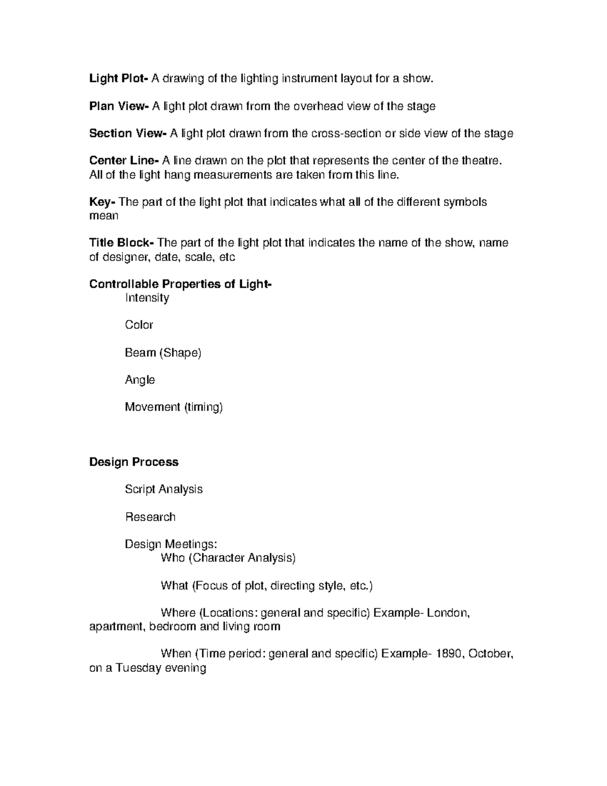 06Lighting Design Notes - Light Plot- A drawing of the lighting ...