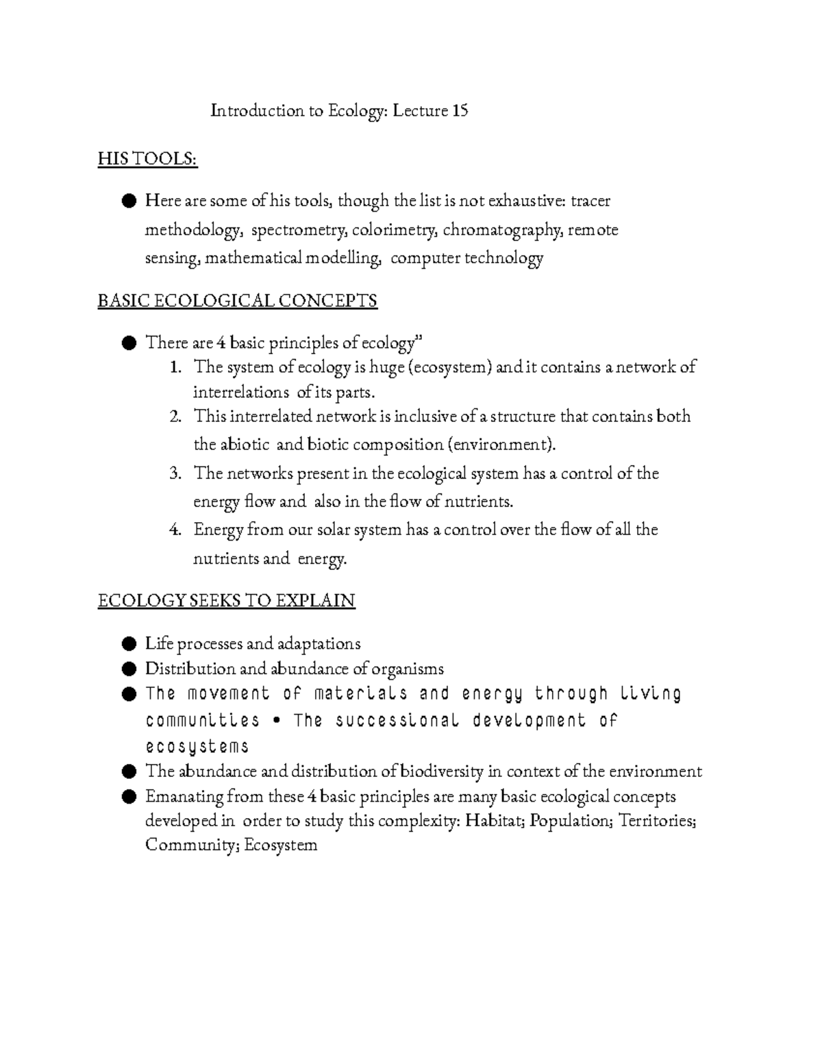 Introduction to Ecology Lecture 15 - The system of ecology is huge ...