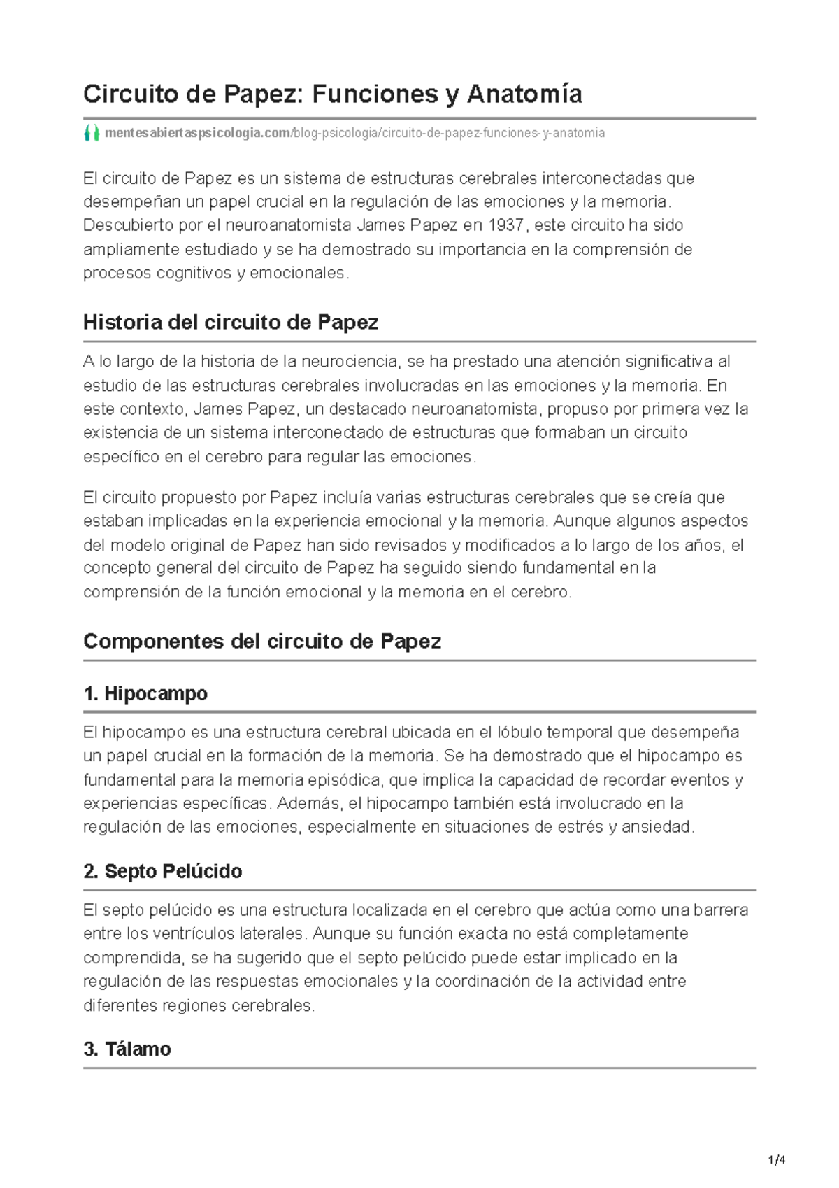 Circuito de Papez Funciones y Anatomía - Circuito de Papez: Funciones y ...