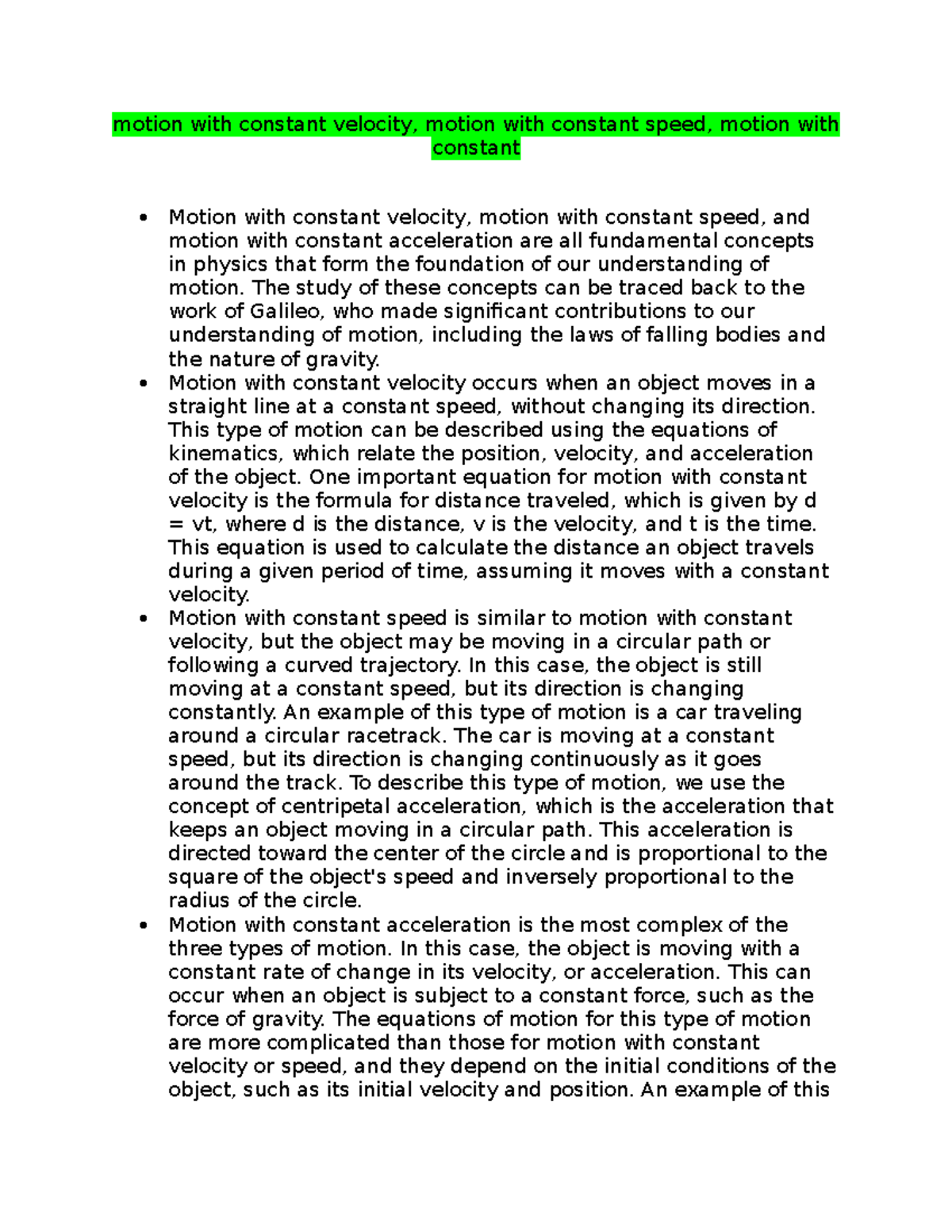 Motion with constant velocity - The study of these concepts can be ...