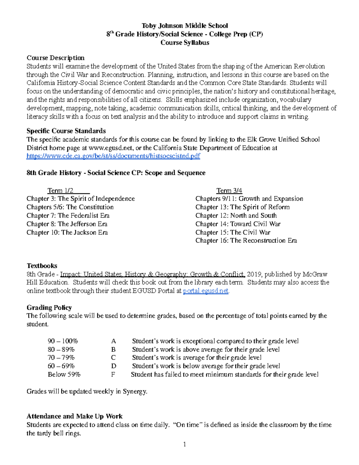 Foltz CP - 8th Grade 2023-24 Syllabus - Toby Johnson Middle School 8 th ...