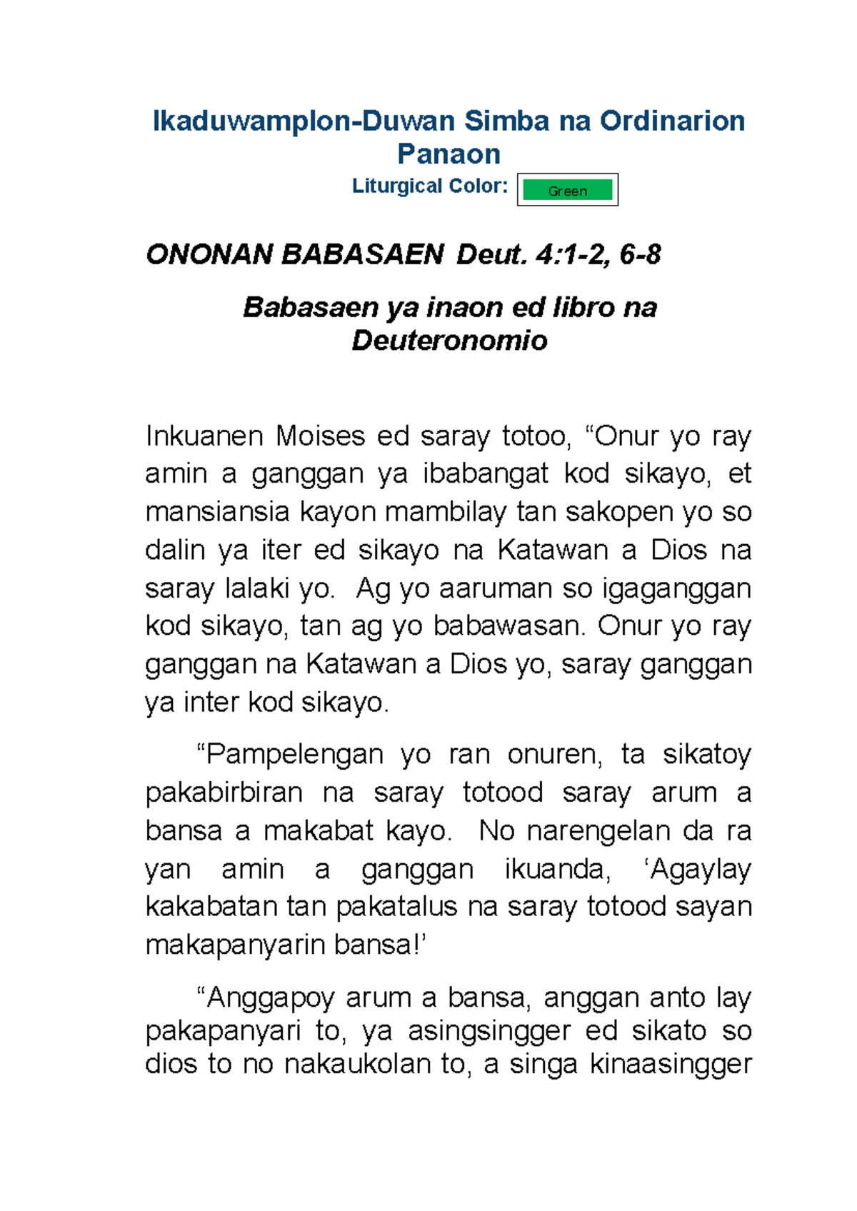 Twenty Second Sunday in Ordinary Time - Ikaduwamplon-Duwan Simba na ...