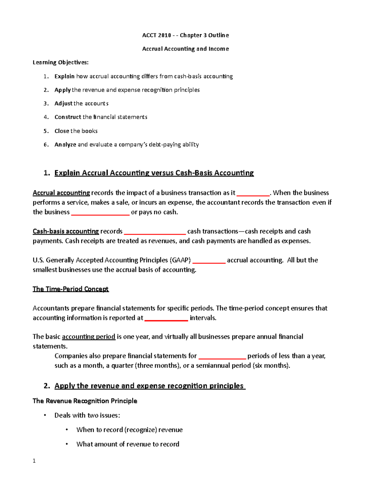 Chapter 3 Outline - ACCT 2010 - Chapter 3 Outline Accrual Accounting ...