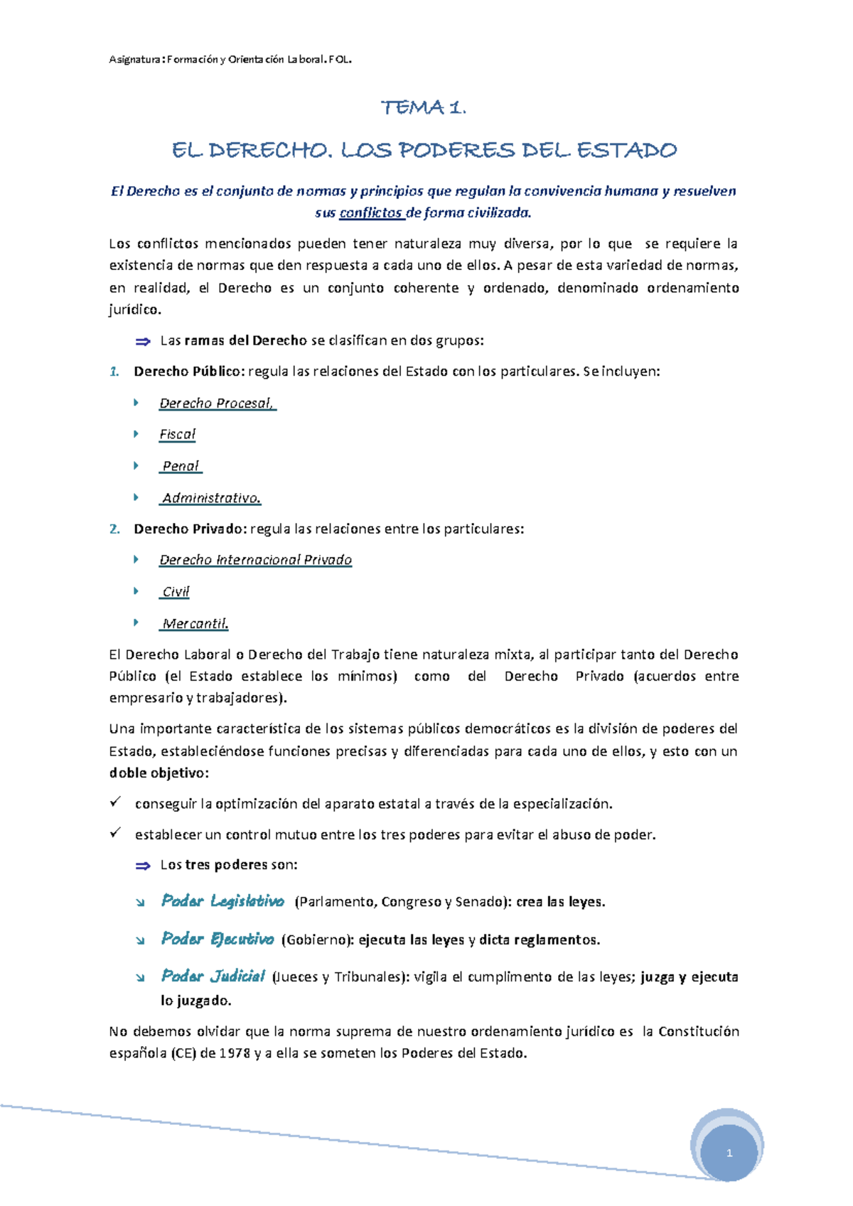 1. Legislacion. OK 18-19 - TEMA 1. EL DERECHO. LOS PODERES DEL ESTADO ...