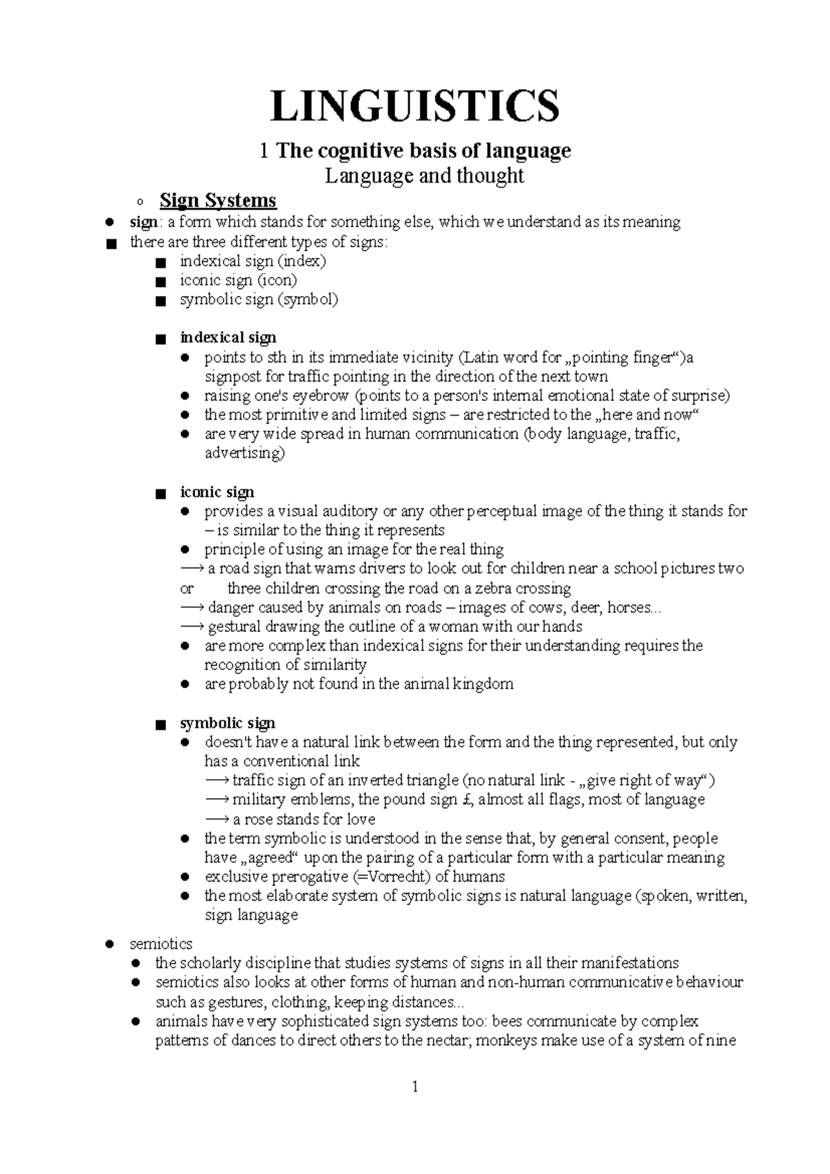 Linguistics Summary - LINGUISTICS 1 The cognitive basis of language ...