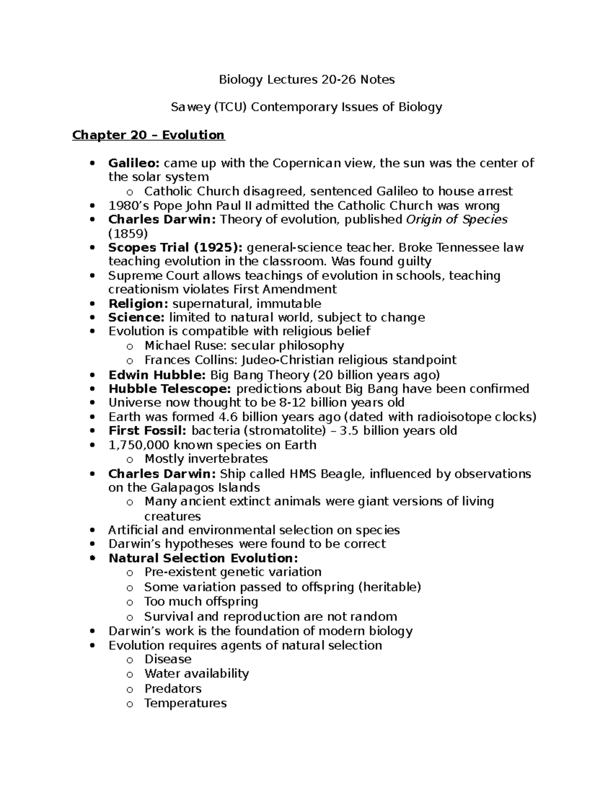 Biology Lectures - Lecture notes 20-24 - Biology Lectures 20-26 Notes ...