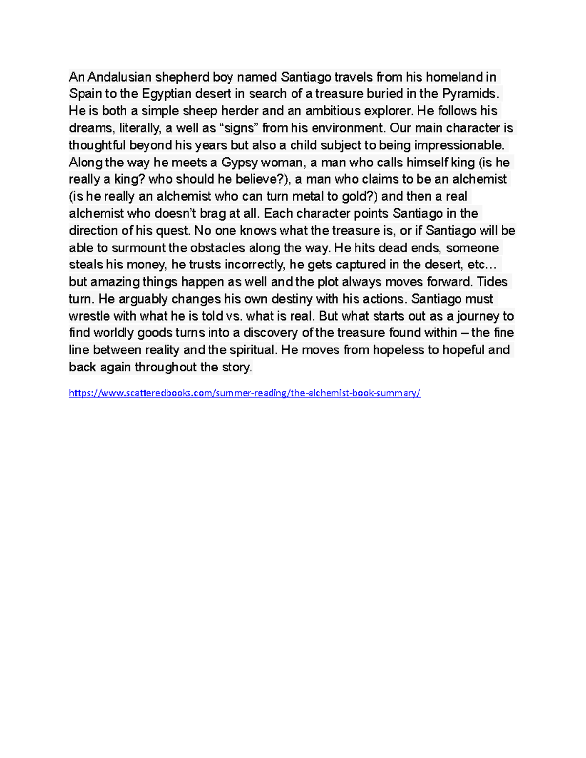 Synopsisalchemist-1 - lecture notes - An Andalusian shepherd boy named ...