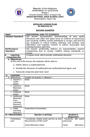 Sample Detailed Lesson Plan in Grade 7 TEXT Types - A Detailed Lesson ...